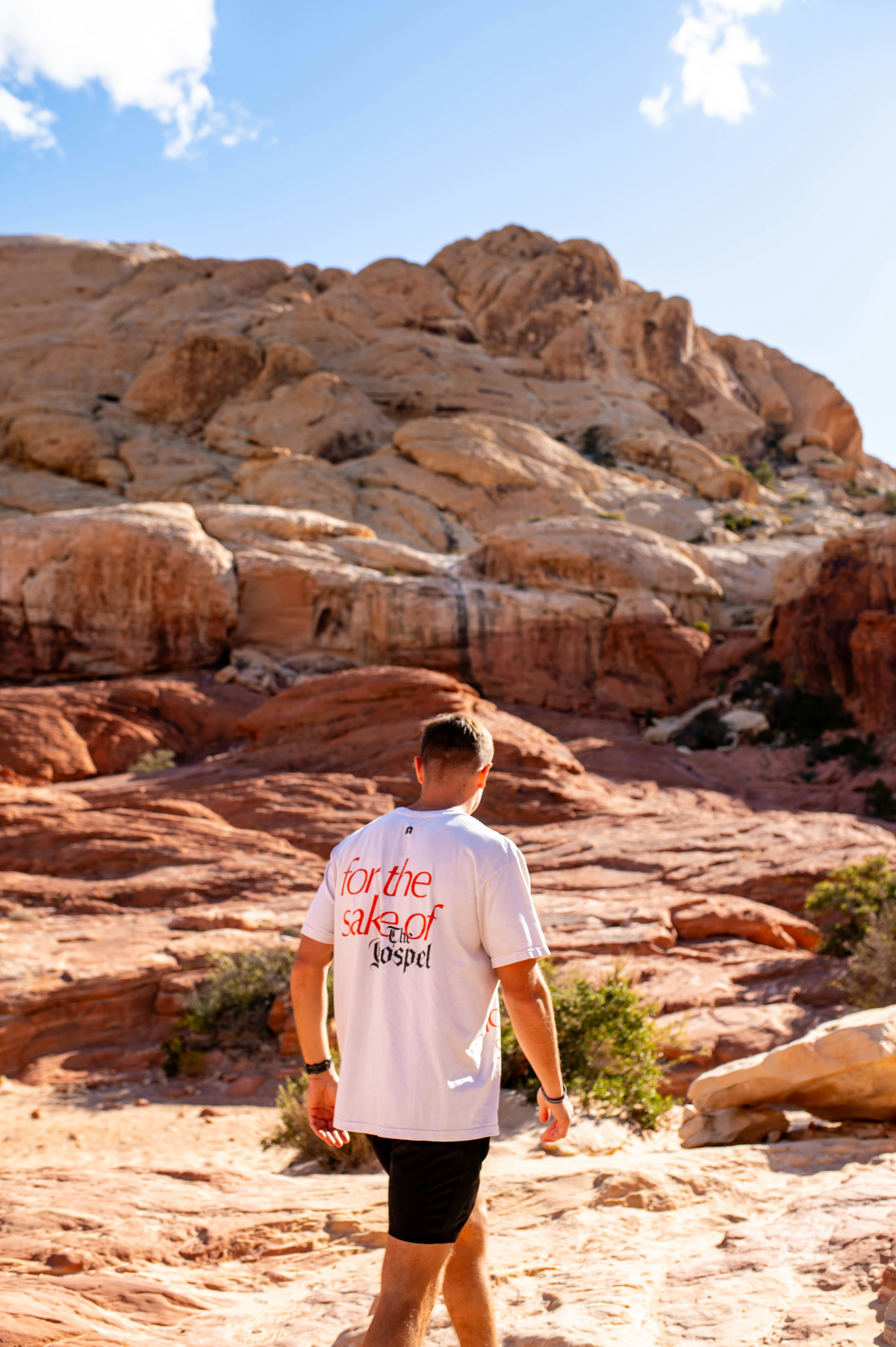 man hiking in canyon