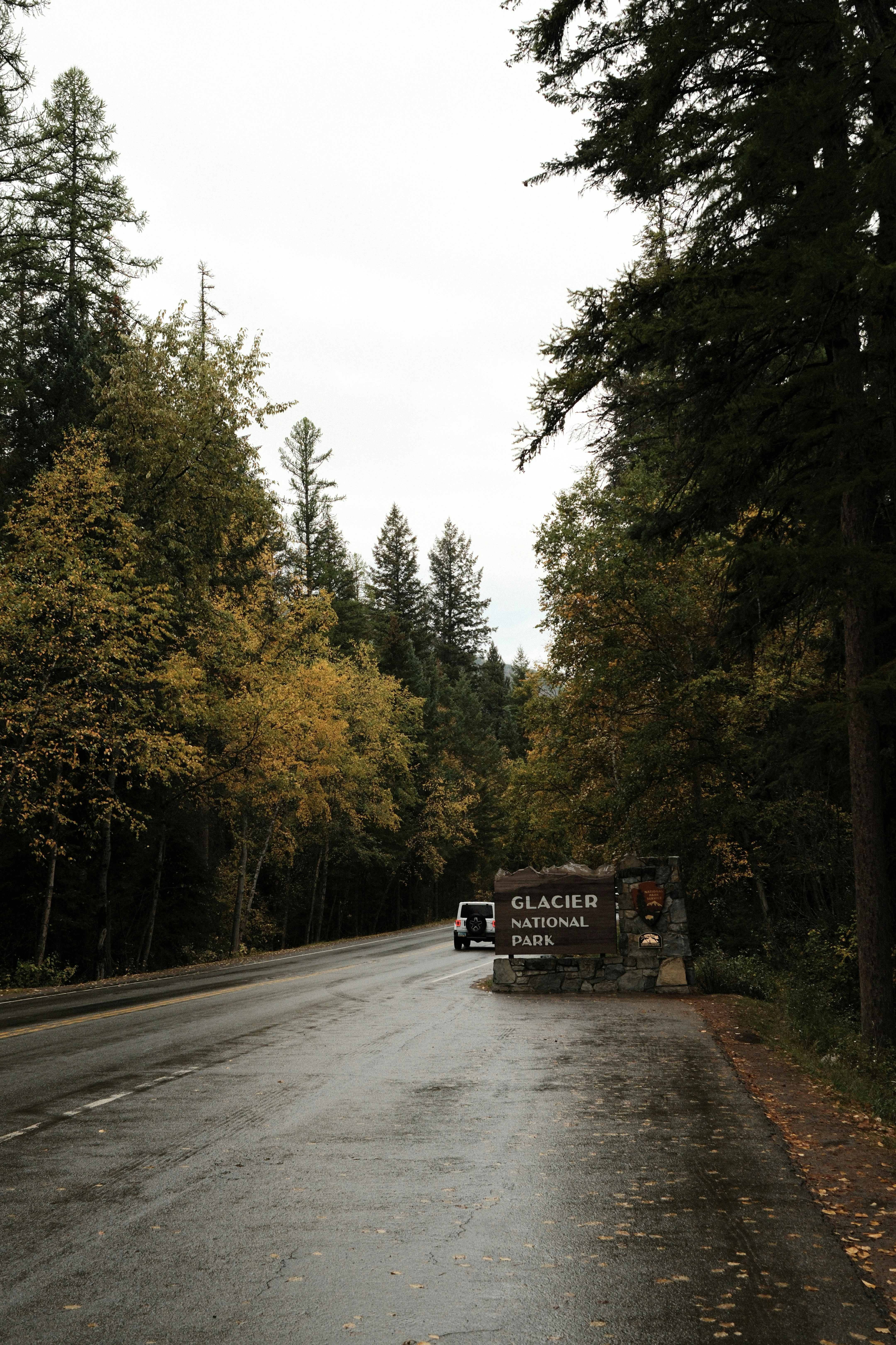 Glacier national park entrance sign with trees and road photo – Free ...