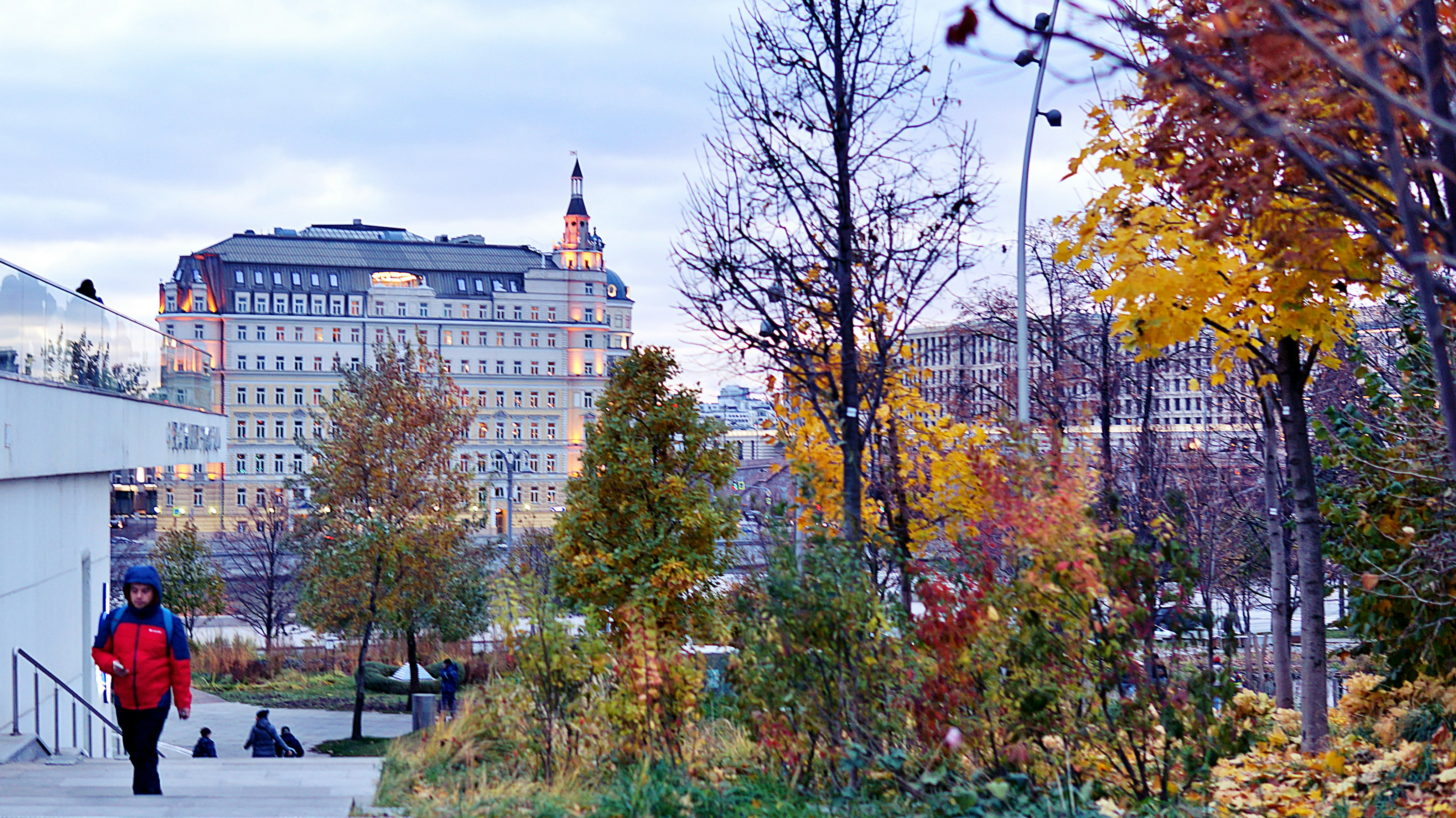 Autumn Stroll Amidst Urban Elegance
