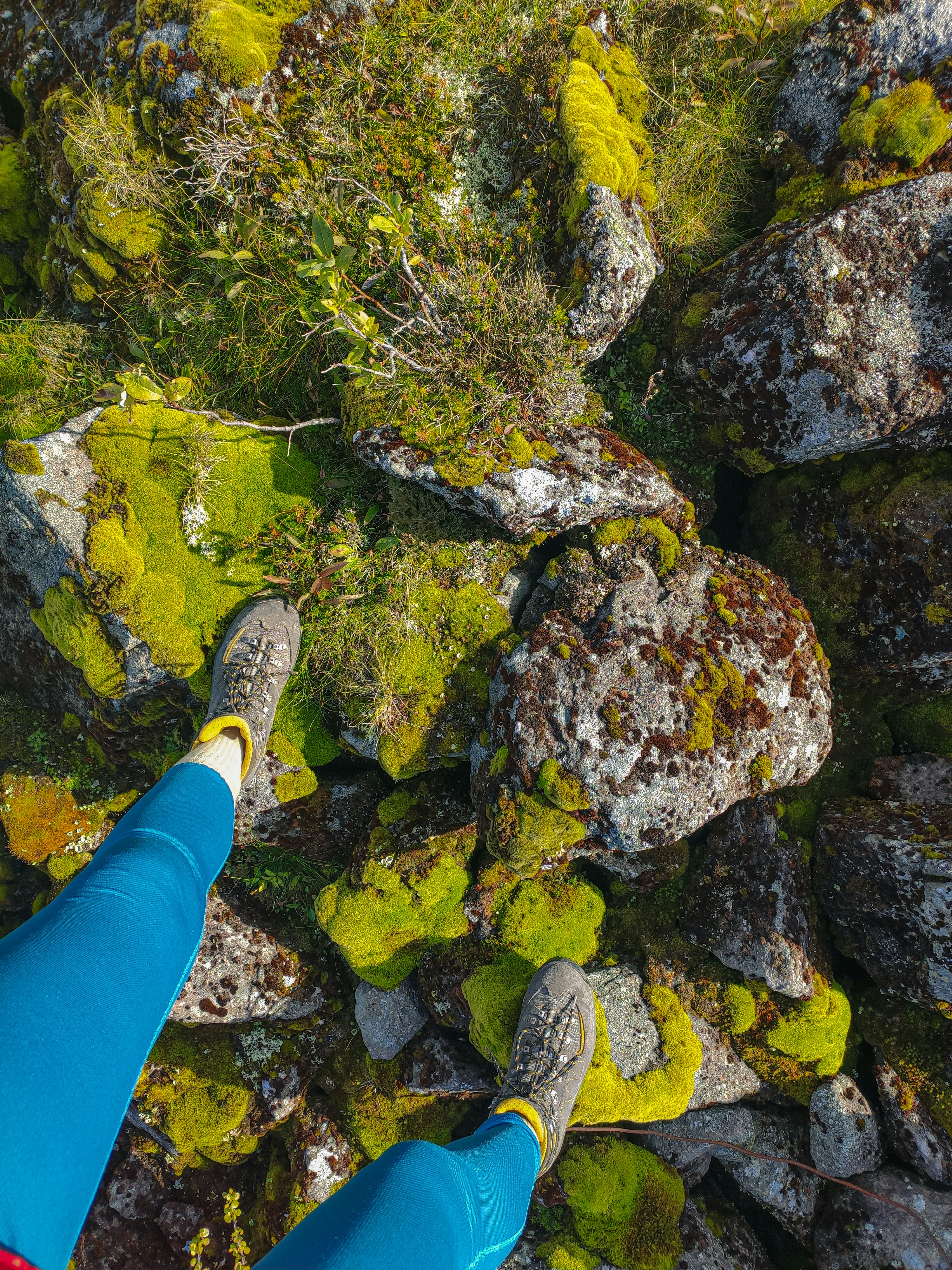 Verdant Step: Boots on Mossy Rocks