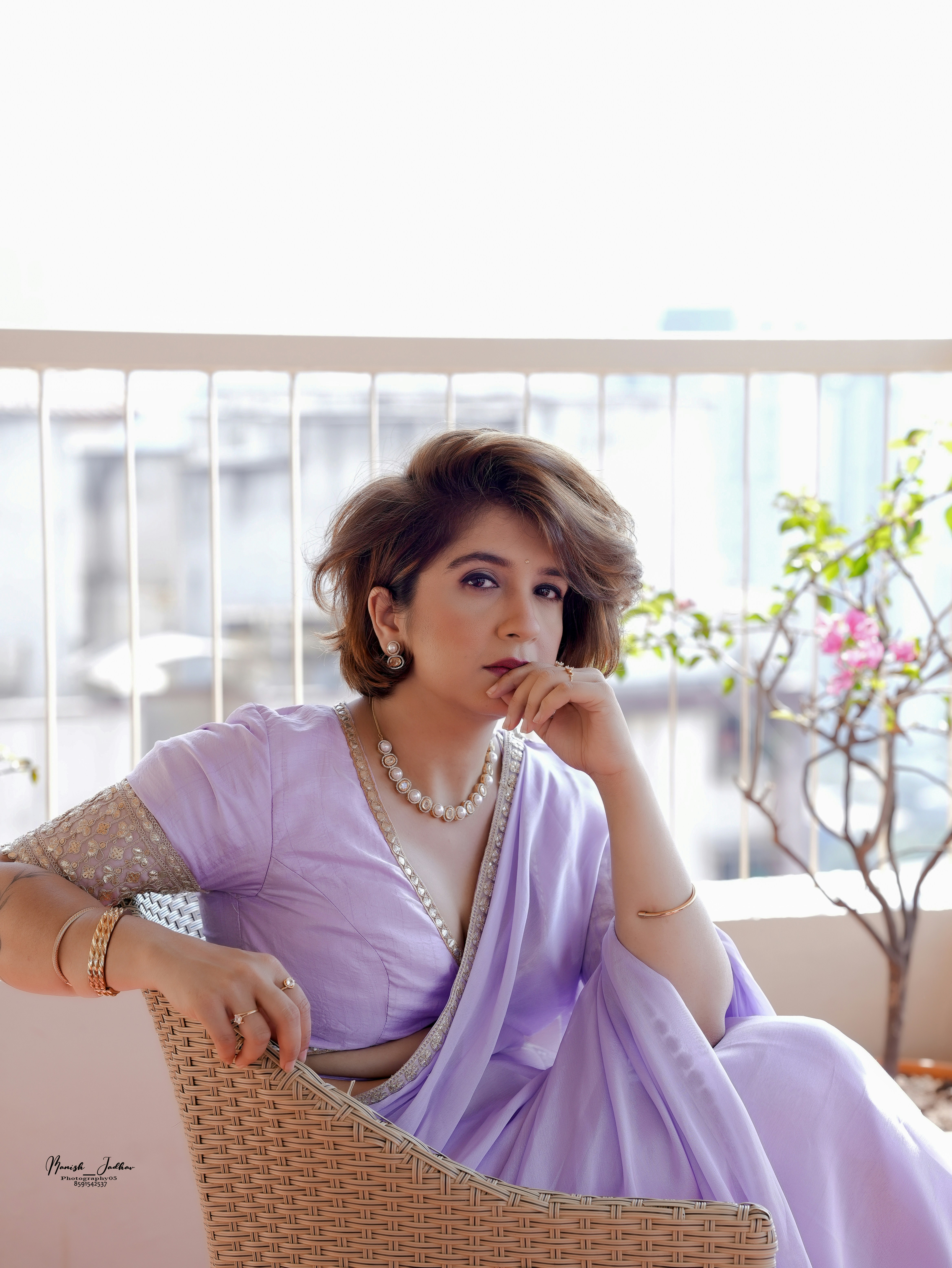 Lilac Silk on a City Balcony: A Quiet Portrait