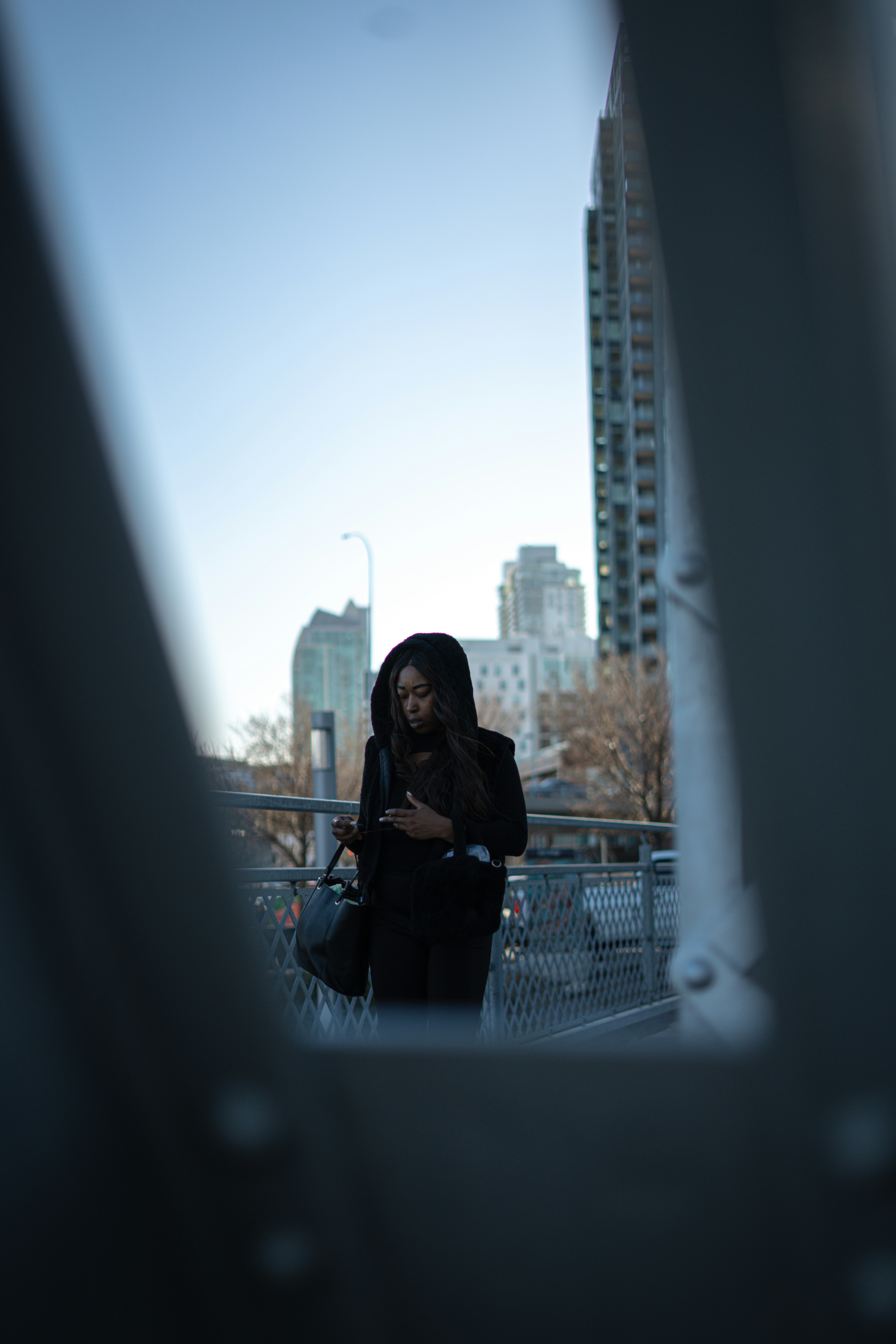 Between Steel and Sky: A Quiet Moment on the City Bridge