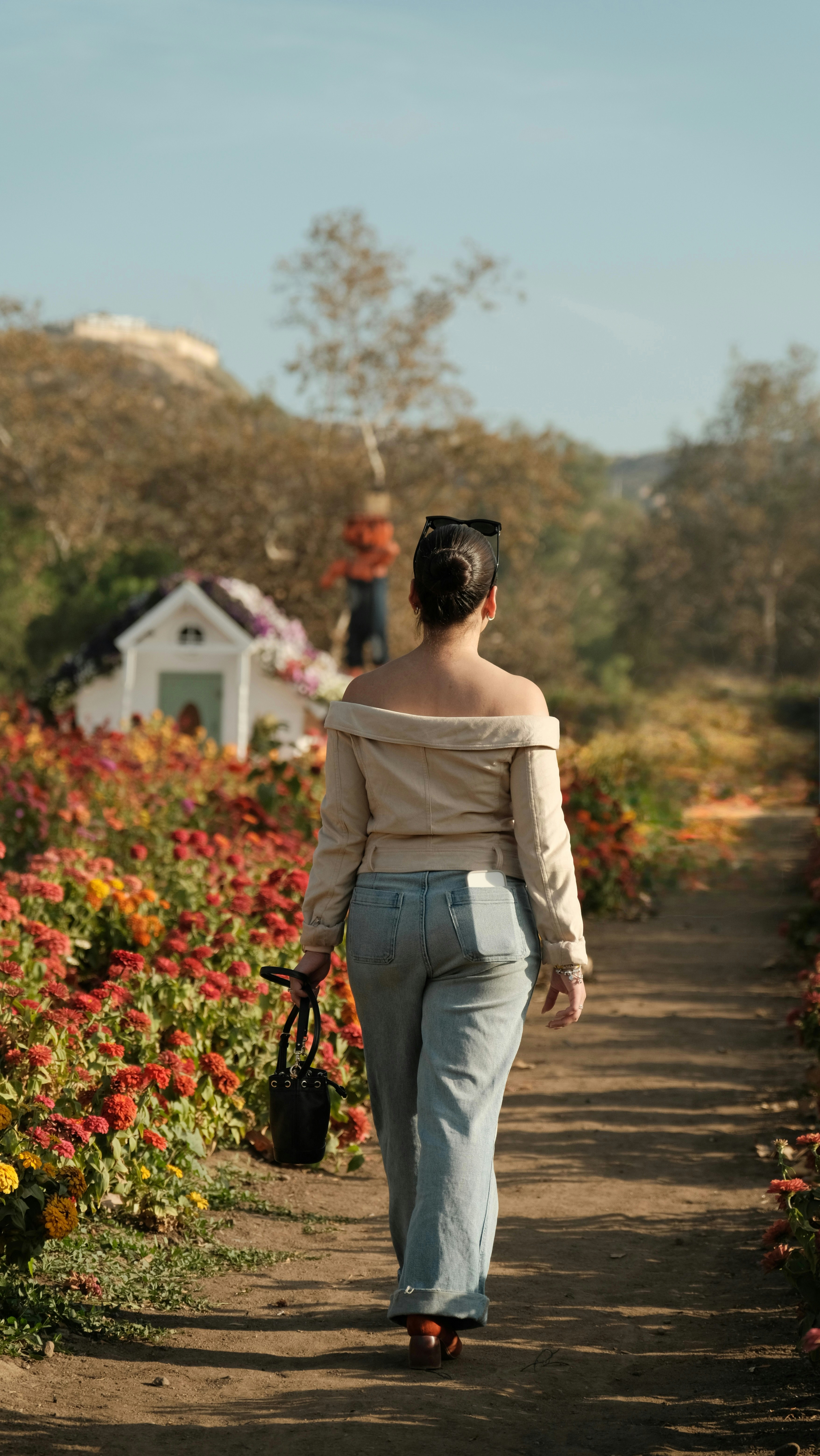 Back View Through a Corridor of Color: A Sunlit Garden Stroll