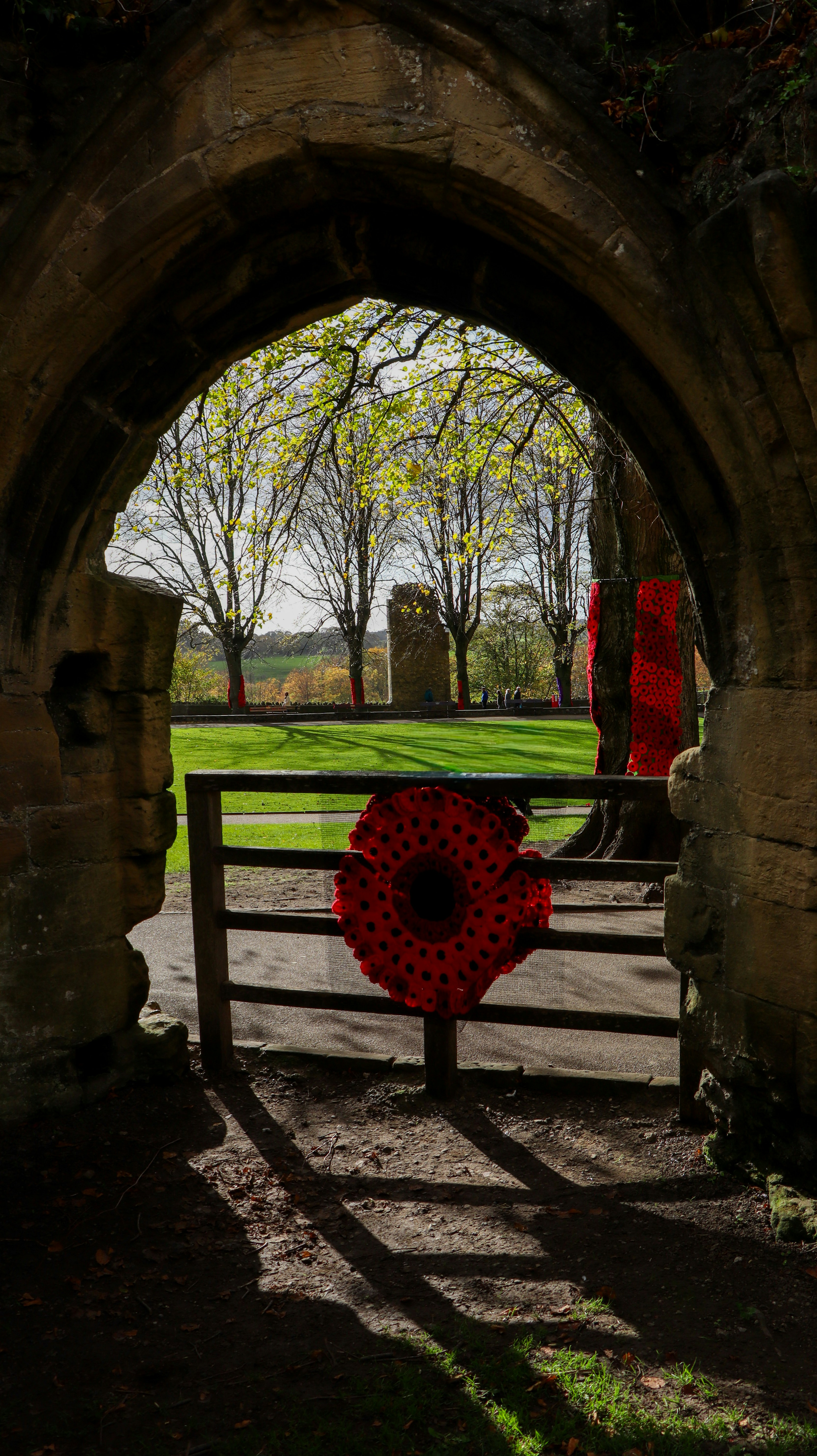 Red Poppy Wreath Framed by Ancient Archway
