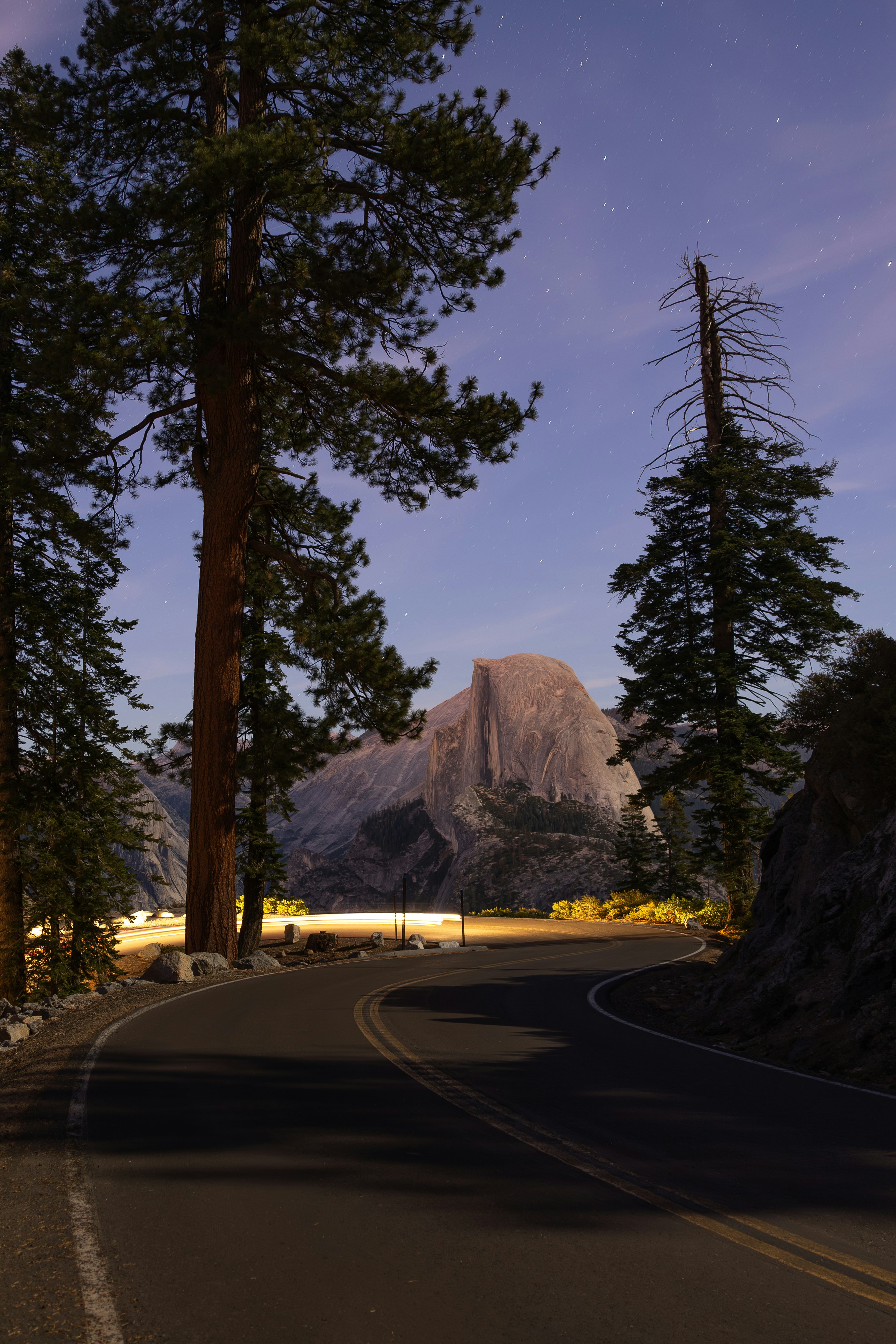 Moonlit Curve: Night Drive Toward Yosemite's Half Dome