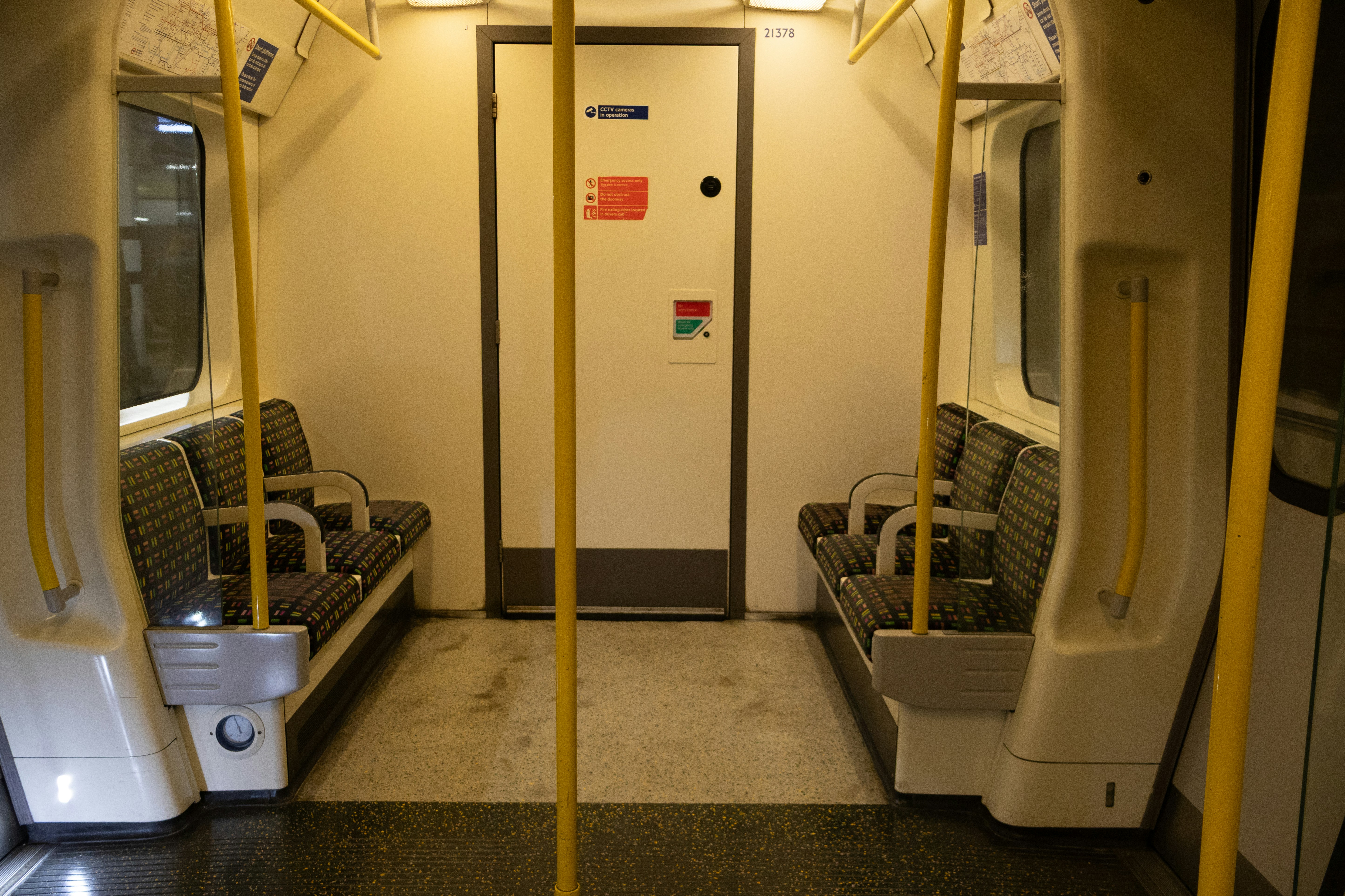 Interior of an empty subway train carriage