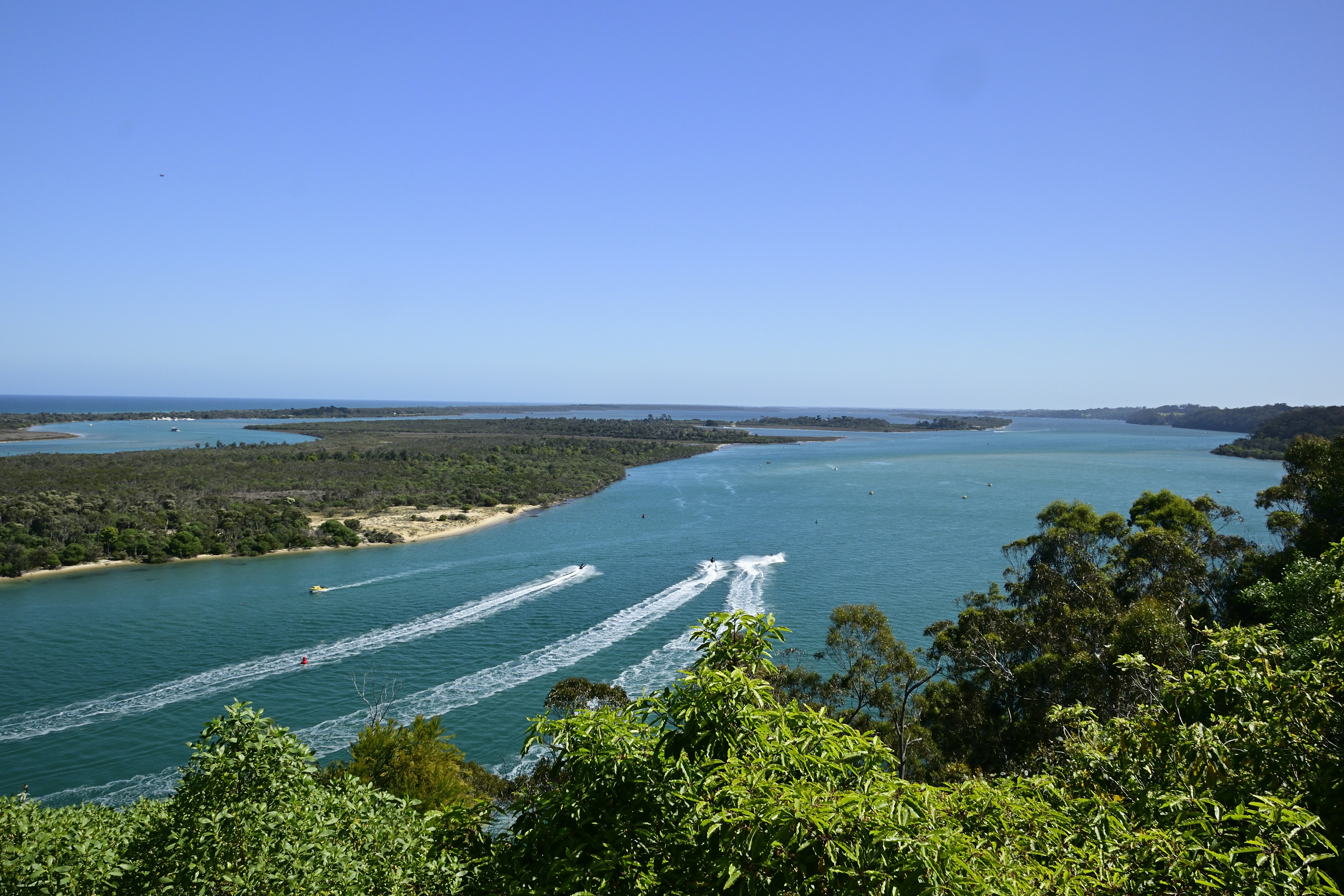 Aerial Wake: Turquoise Channels Carved Between Coastal Greens