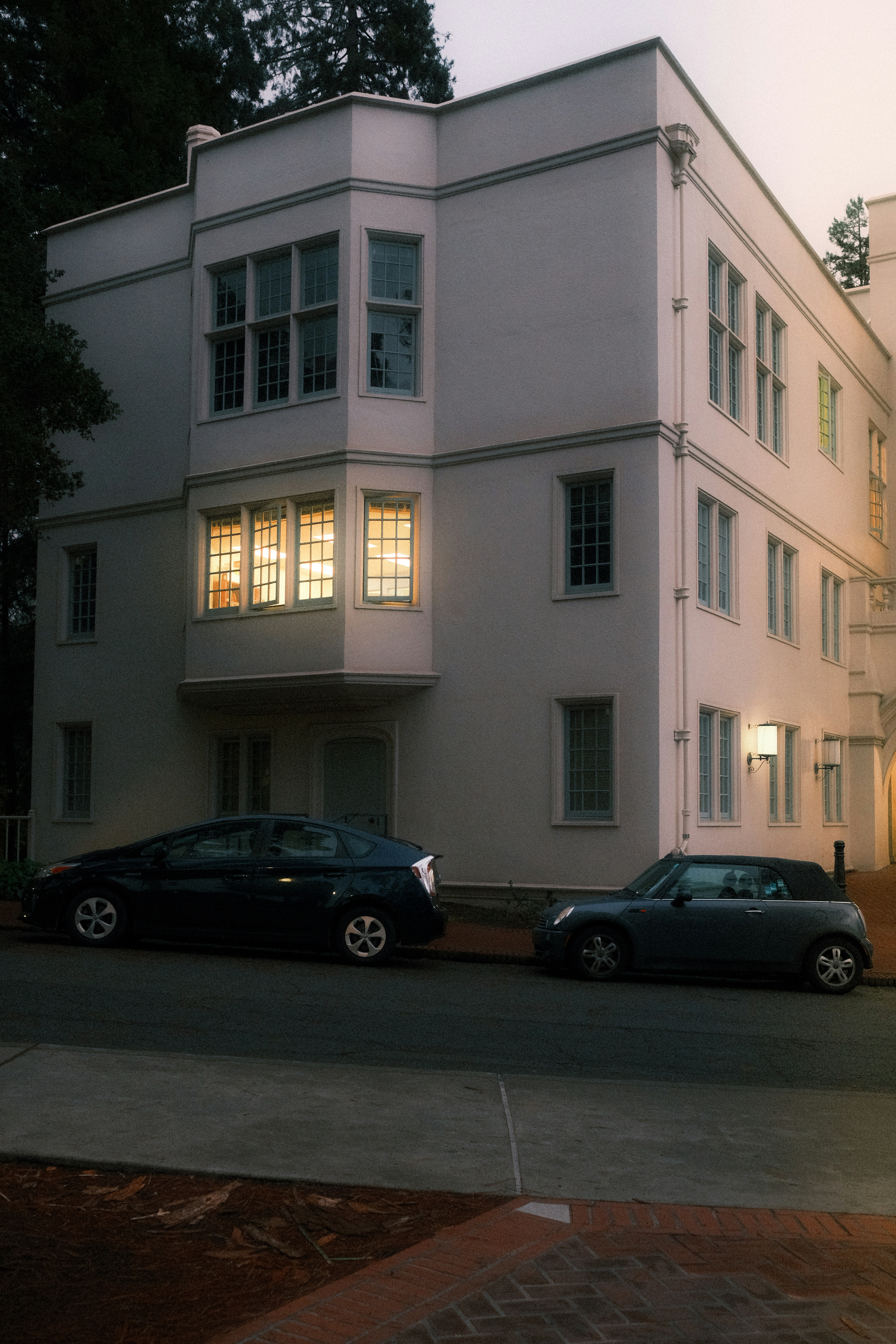 Dusk Glow Through a Bay Window on a Quiet Street