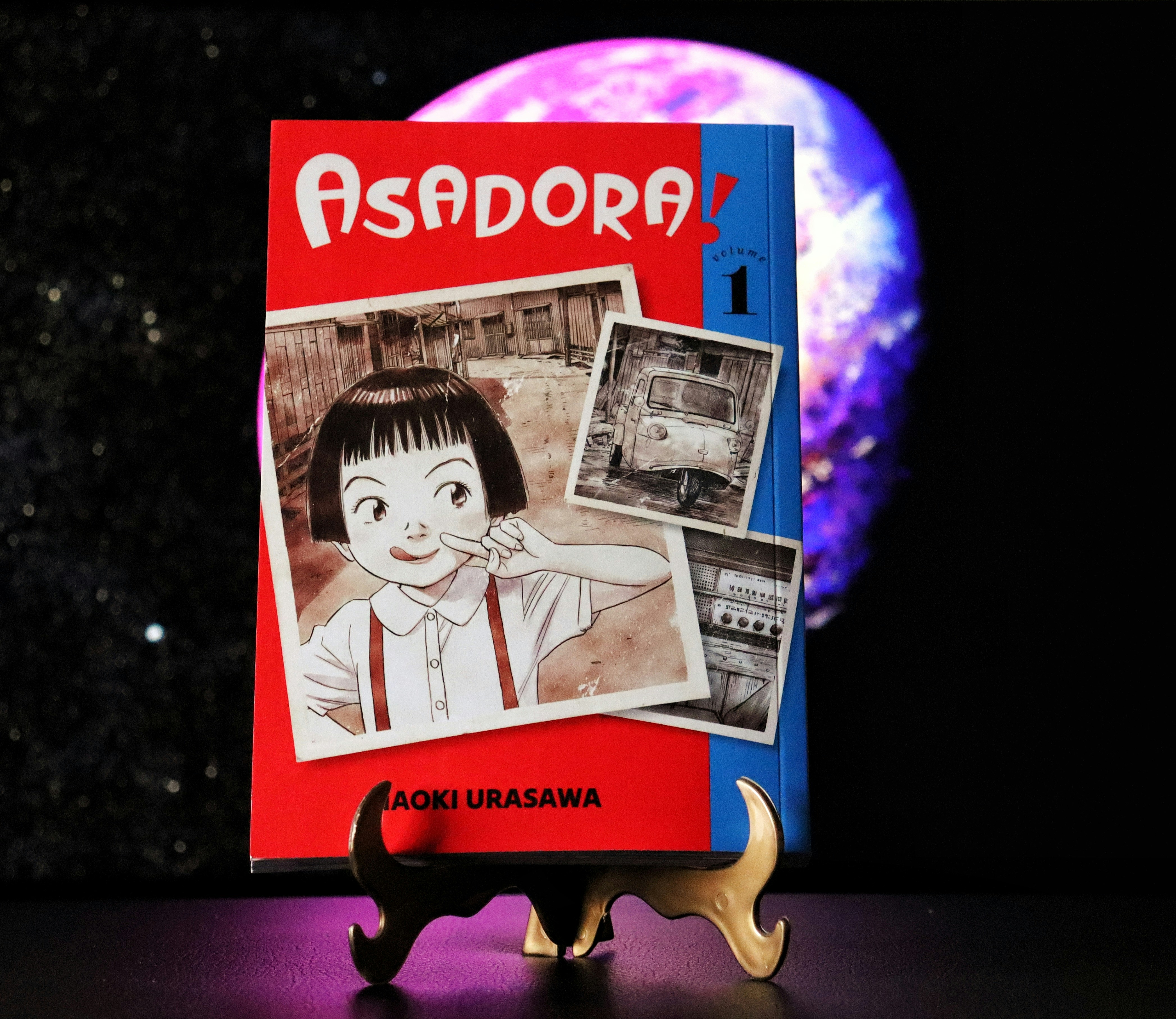 Asadora in Focus: A Manga Cover Braced by Neon Light