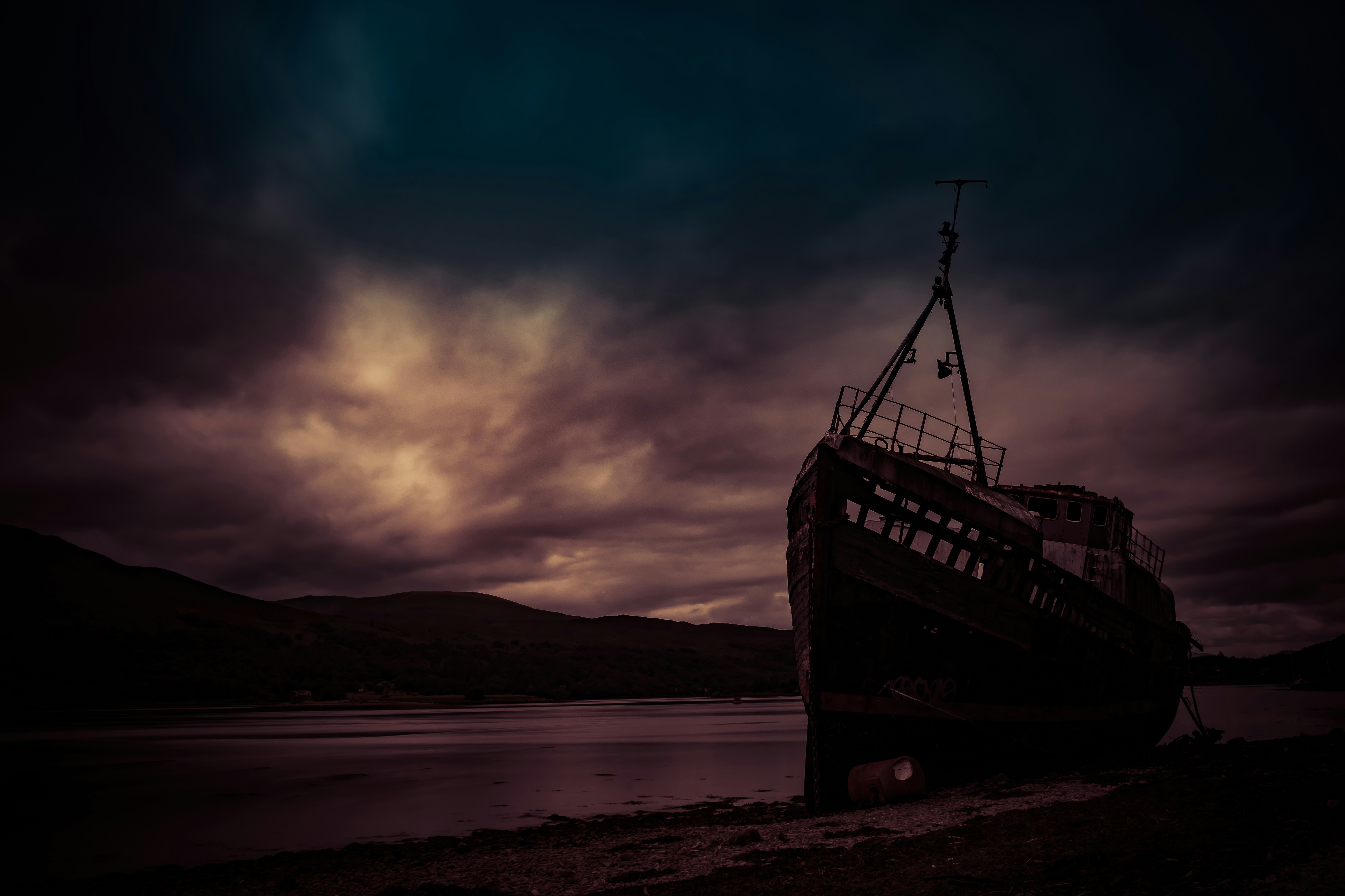 Dusk Wreck on a Shrouded Shore