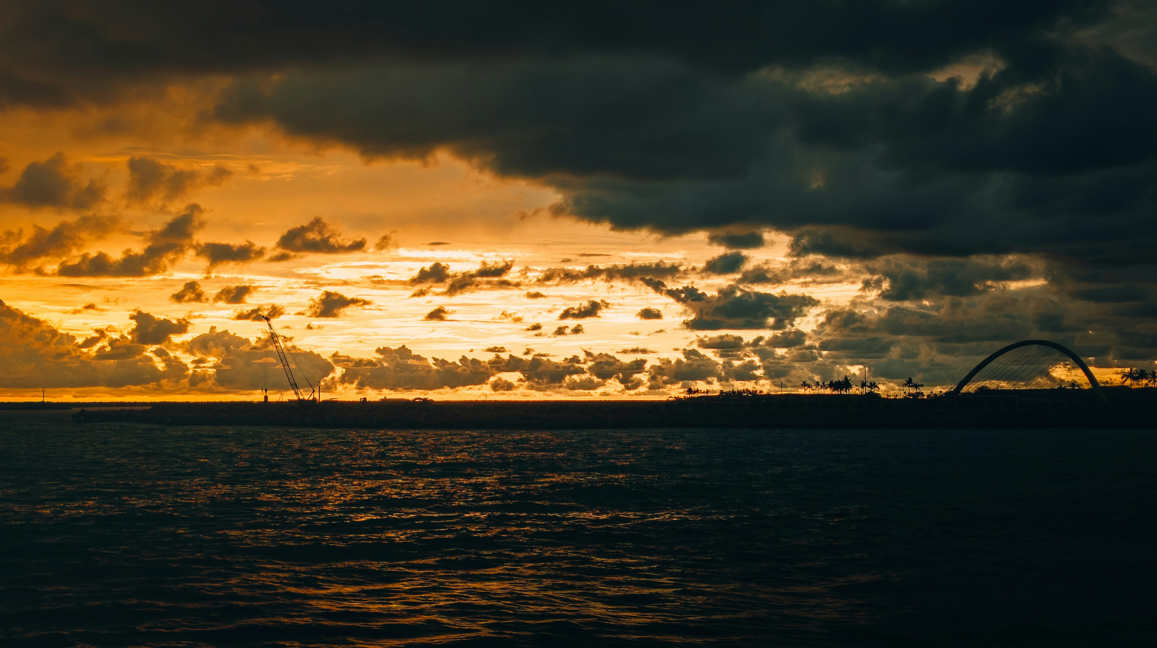Golden Hour, Stormy Clouds, Sea Waves