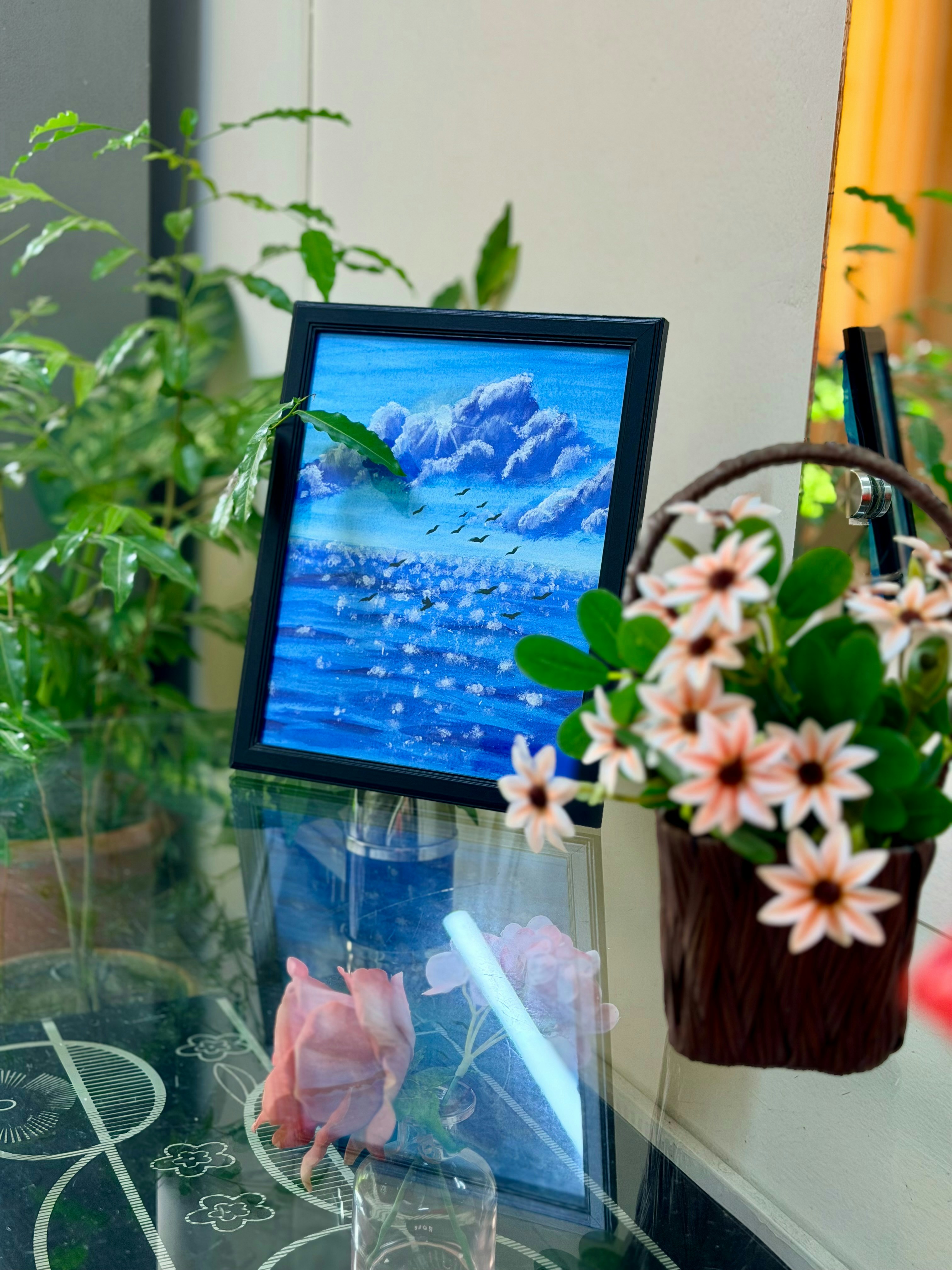 Azure Peaks in a Glass-Top Still Life