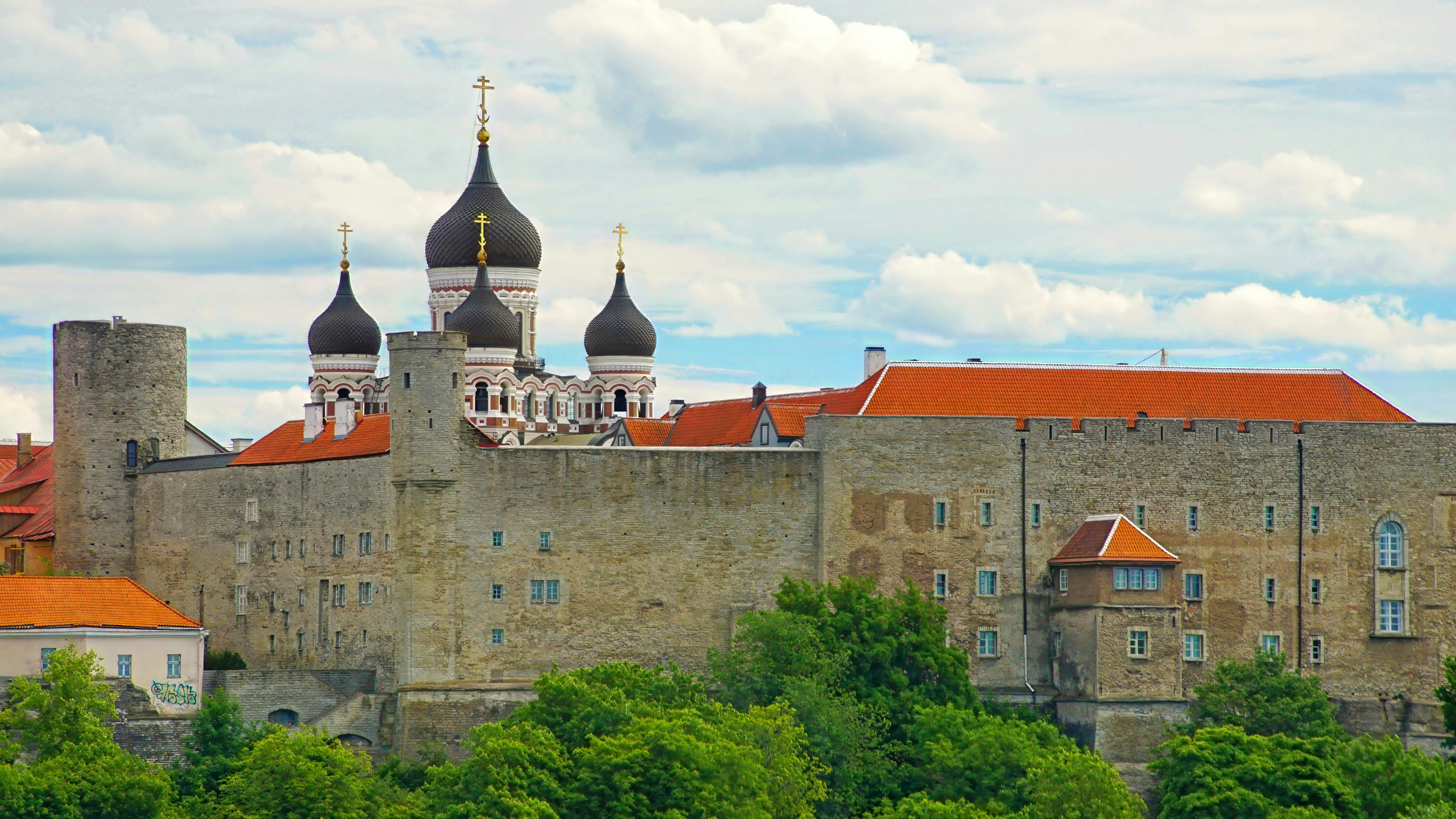 An old fortress and church in Tallinn, Estonia.