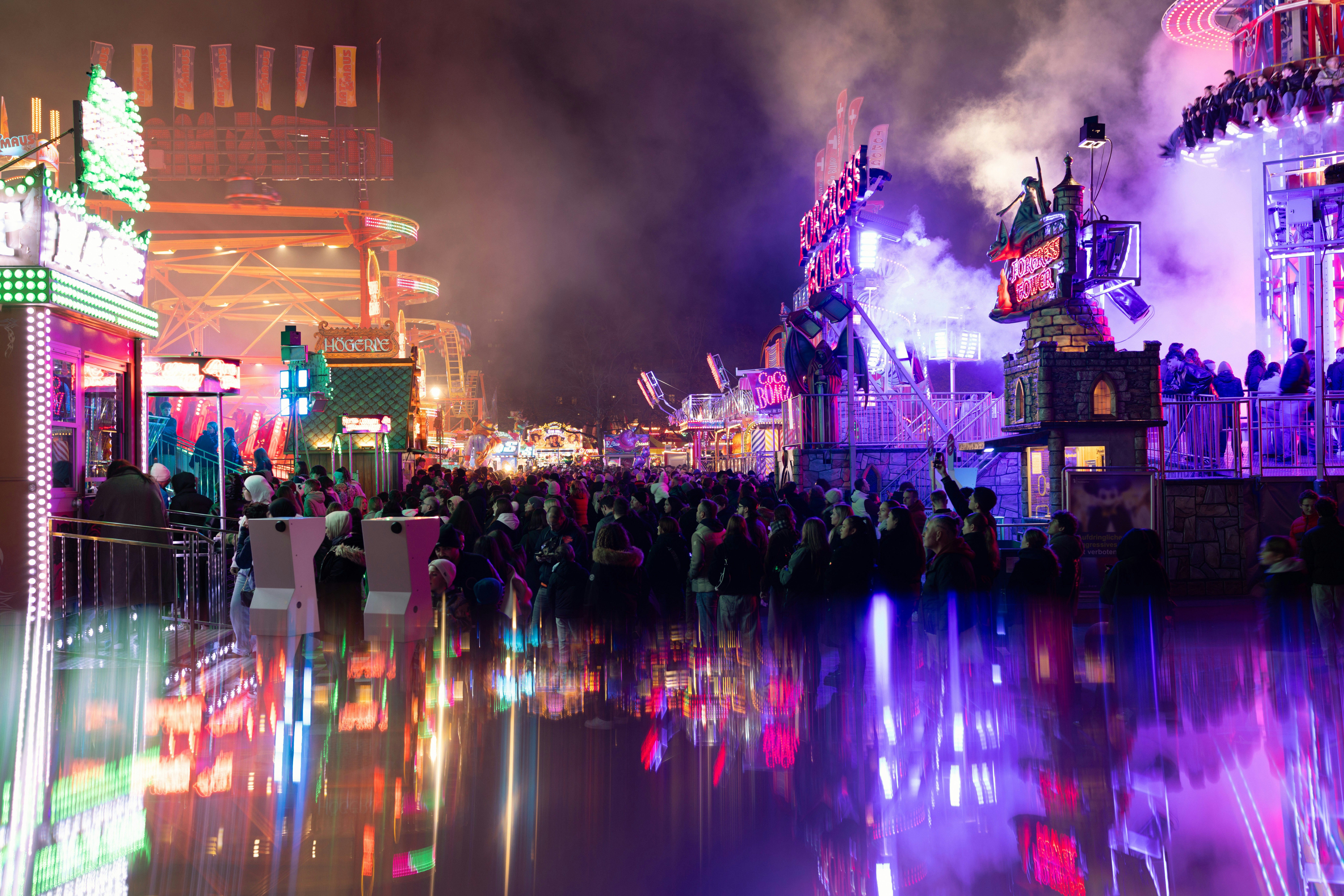 Neon Carnival at Midnight: Reflections over the Fantasia Floor