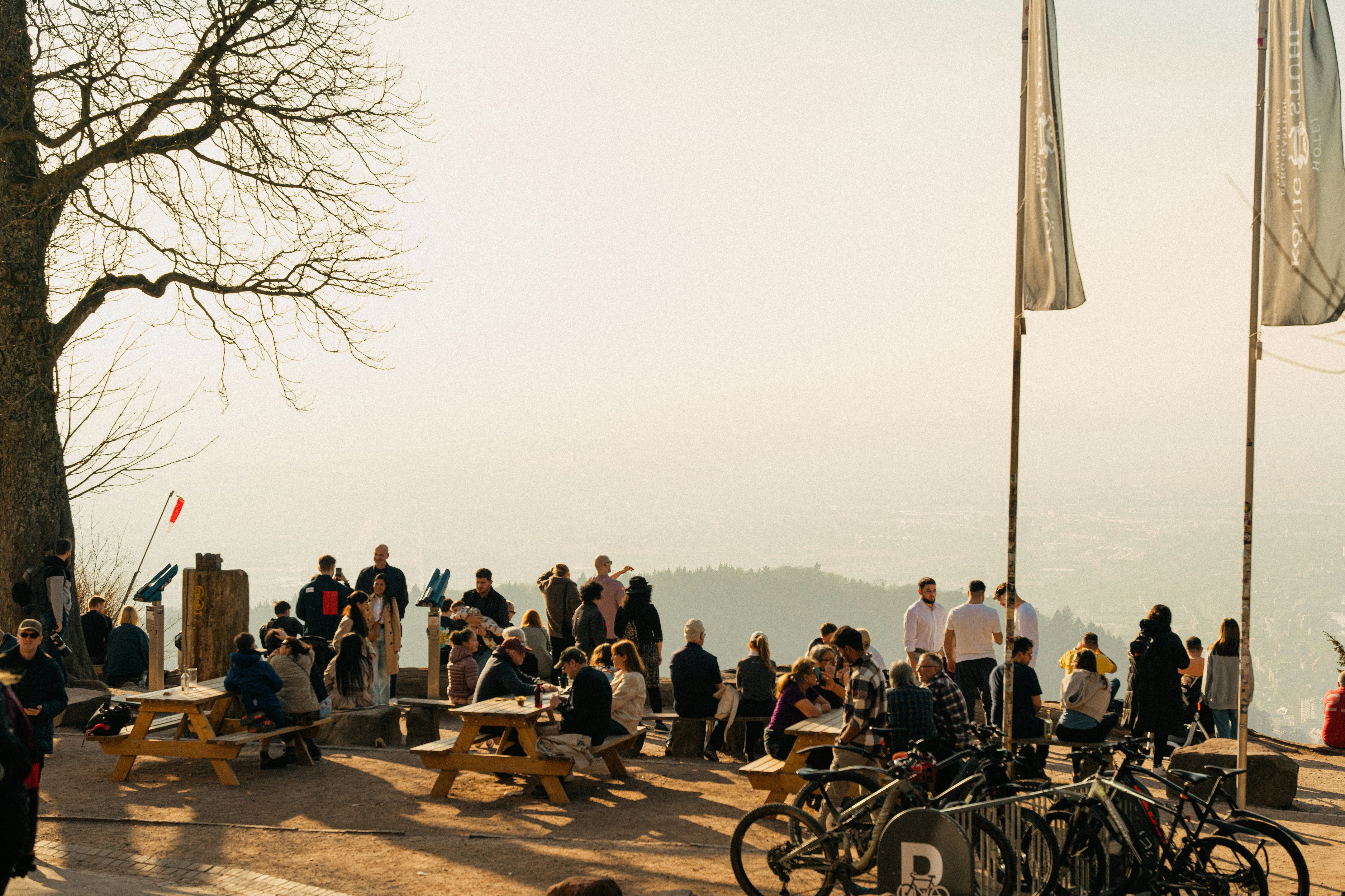 Hilltop Gathering Overlooking a Distant Cityscape