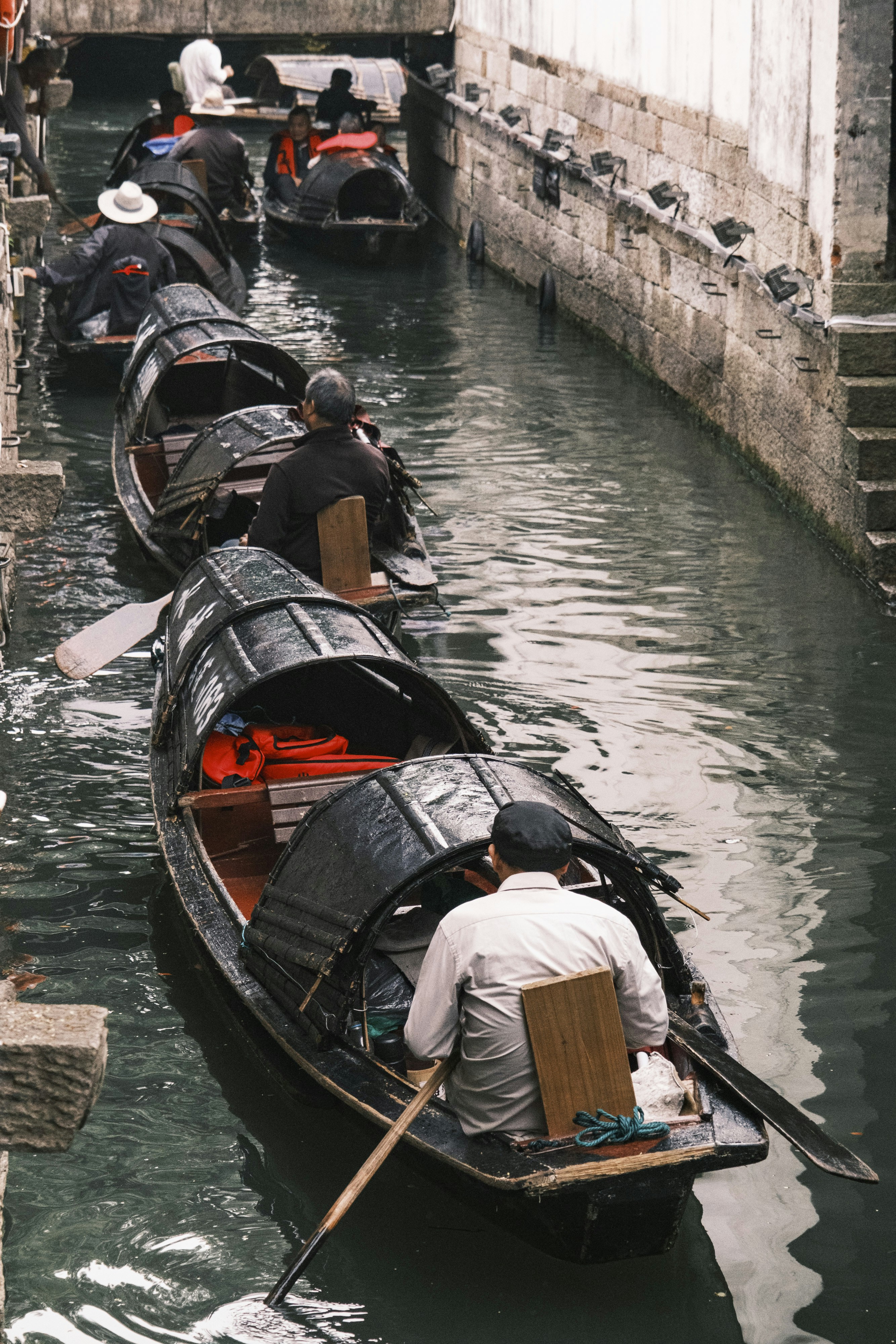 Gondola Row Along a Weathered Canal