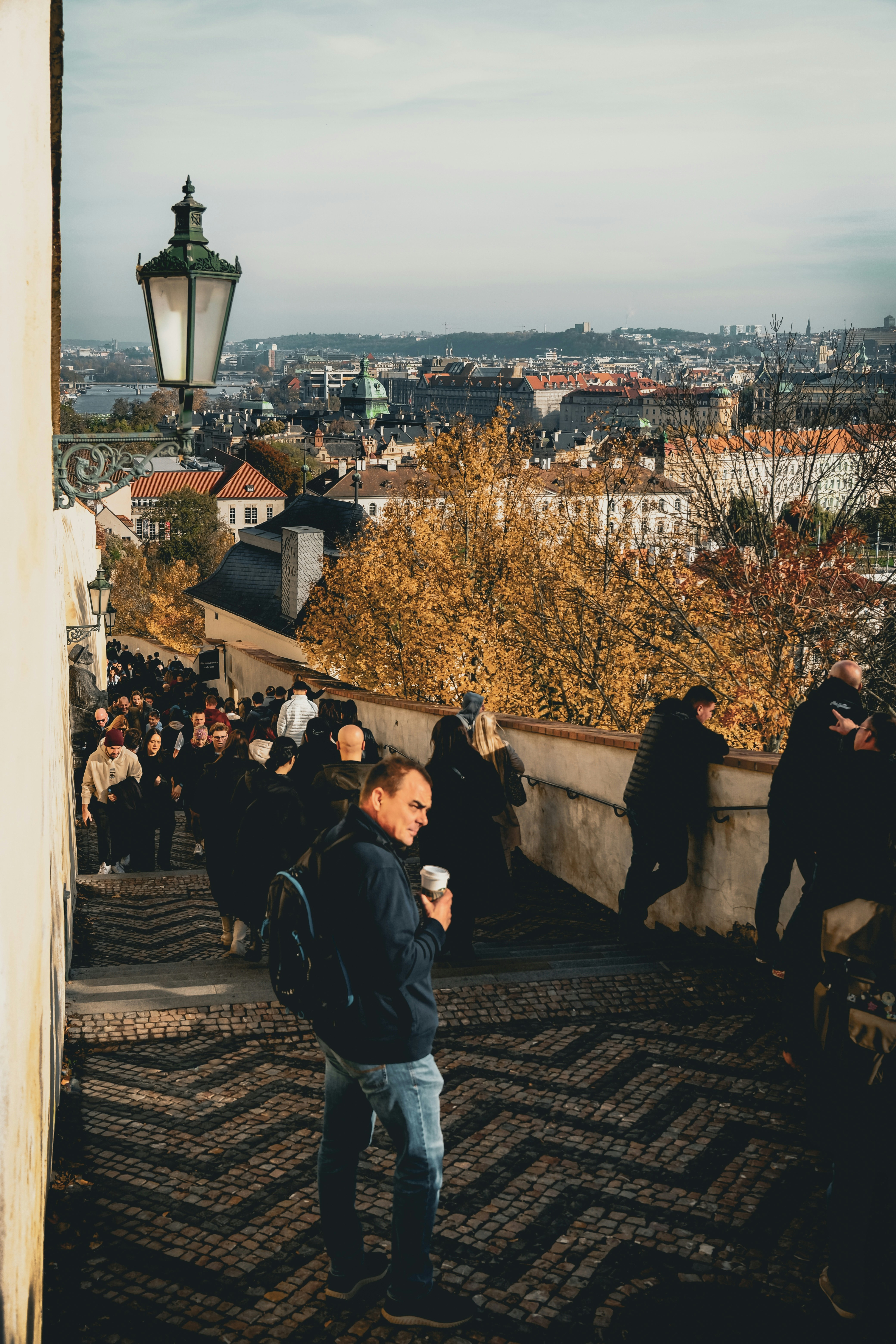 Autumn City Steps: A Foreground Moment on a Cobblestone Staircase