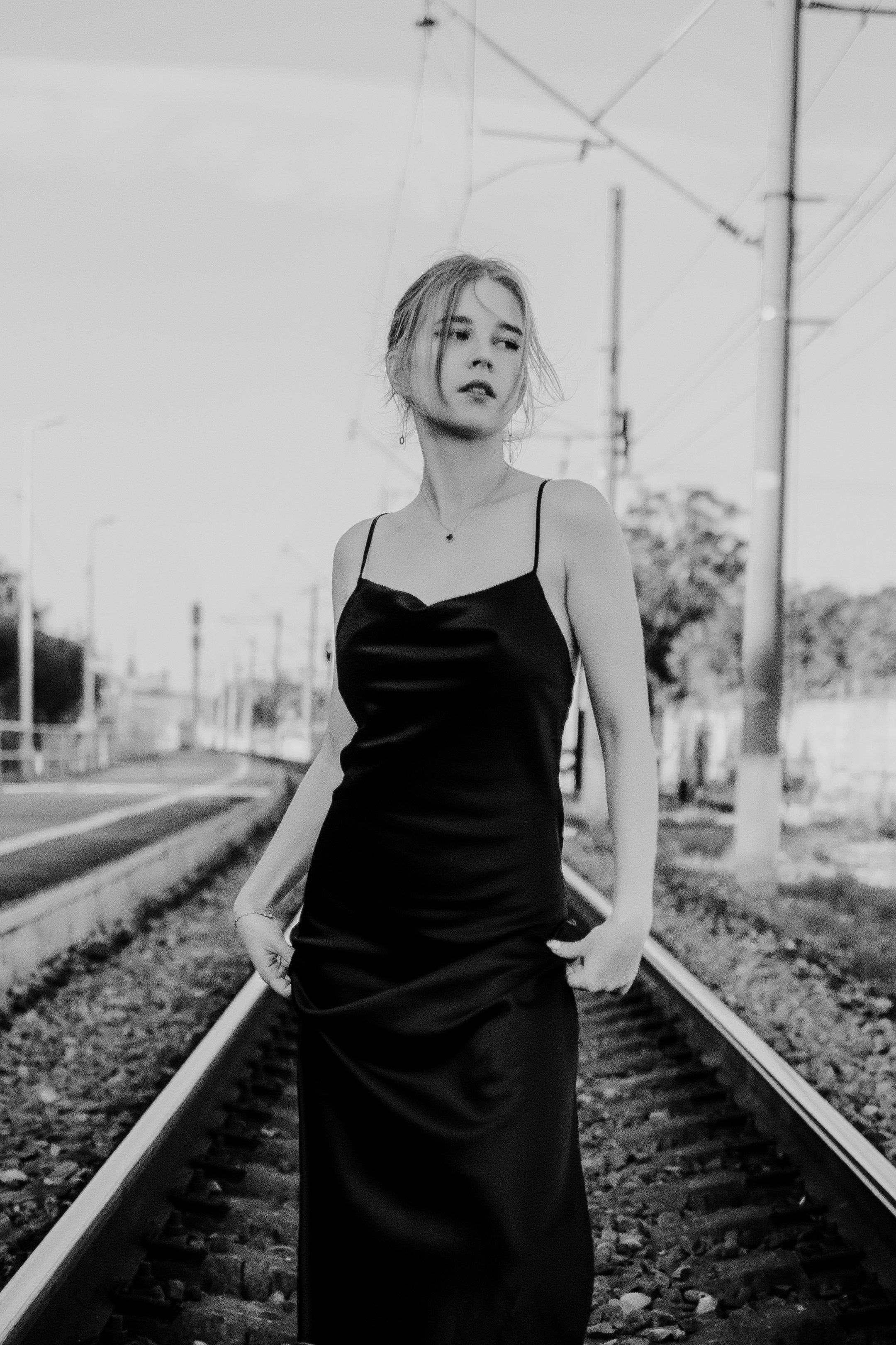 Velvet on Rails: A Quiet Portrait in Black and White