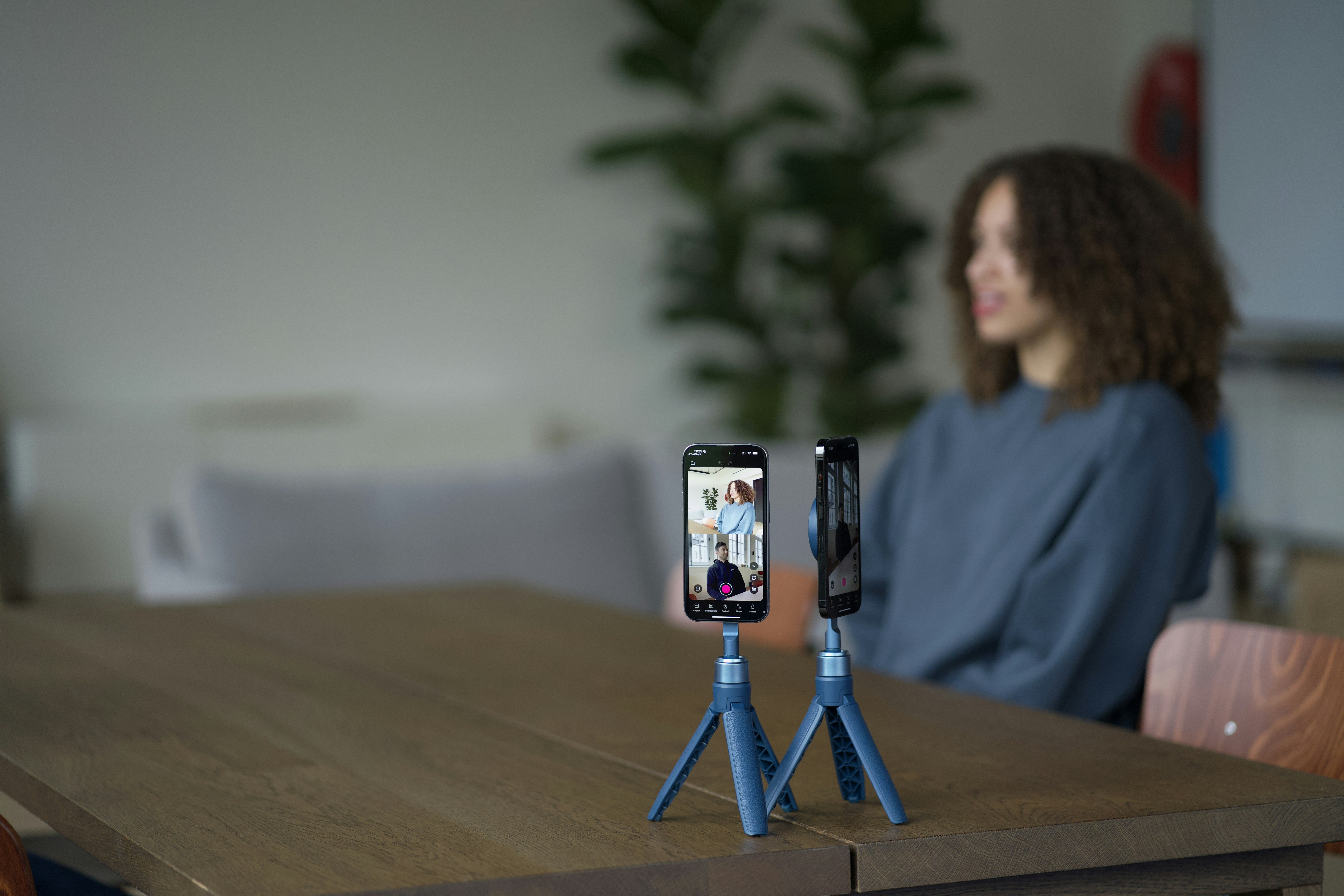 Two Petite Tripods, One Phone: A Casual Interview Setup in Soft Office Light