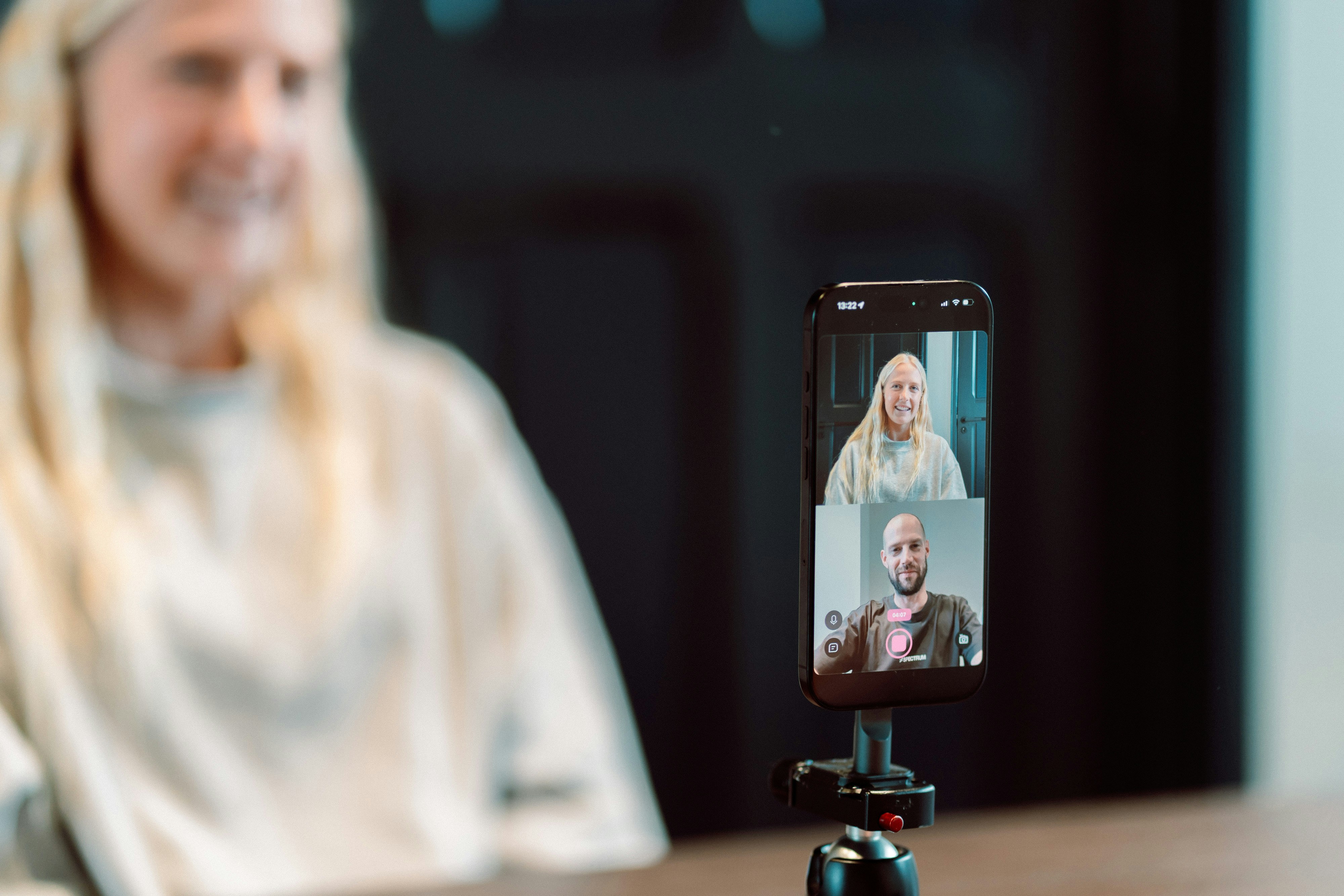 Tiny Tripod, Big Interview: Dual Portrait on a Smartphone Screen