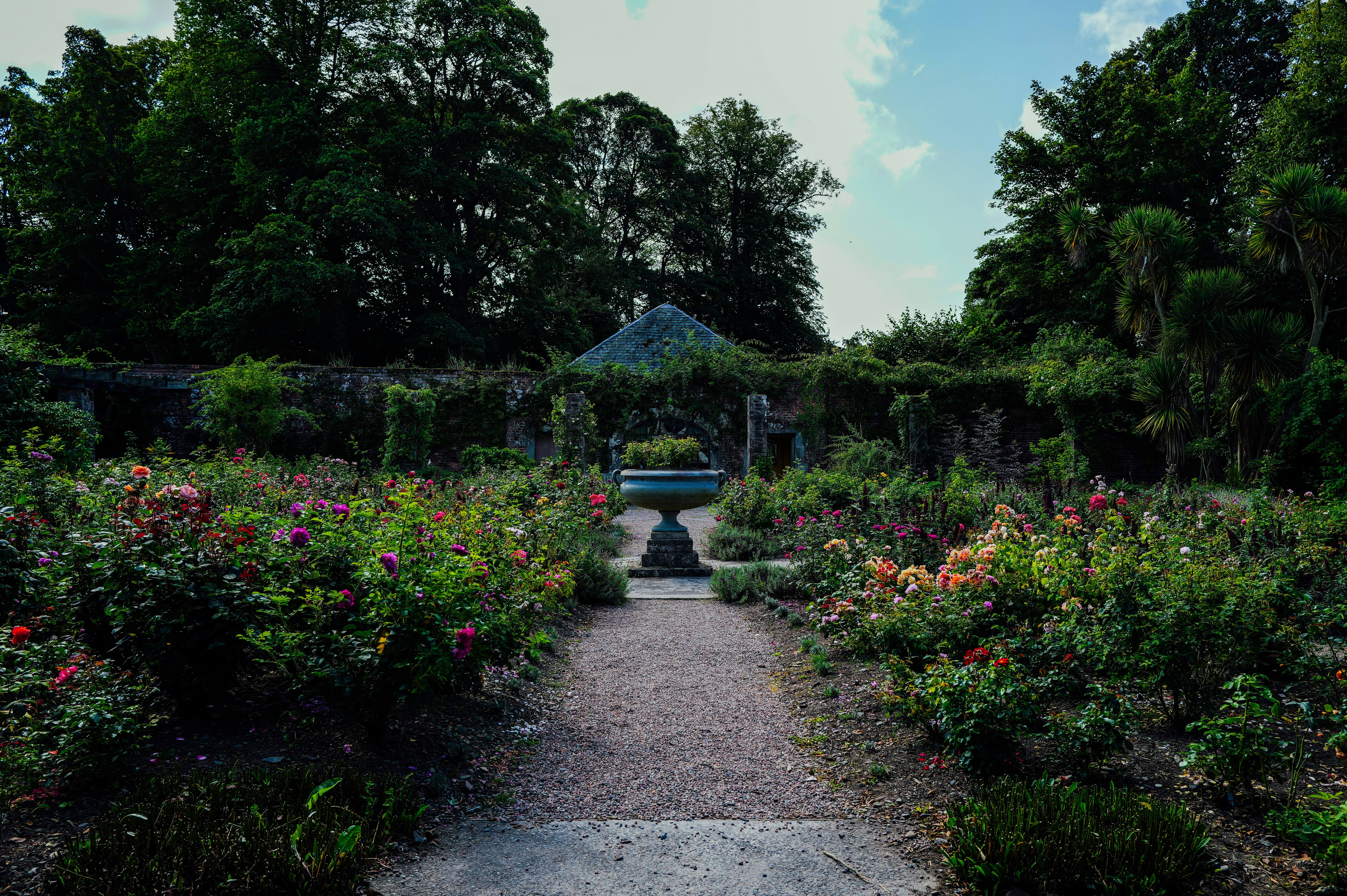 A garden path leads to a fountain and lush greenery. photo – Free ...