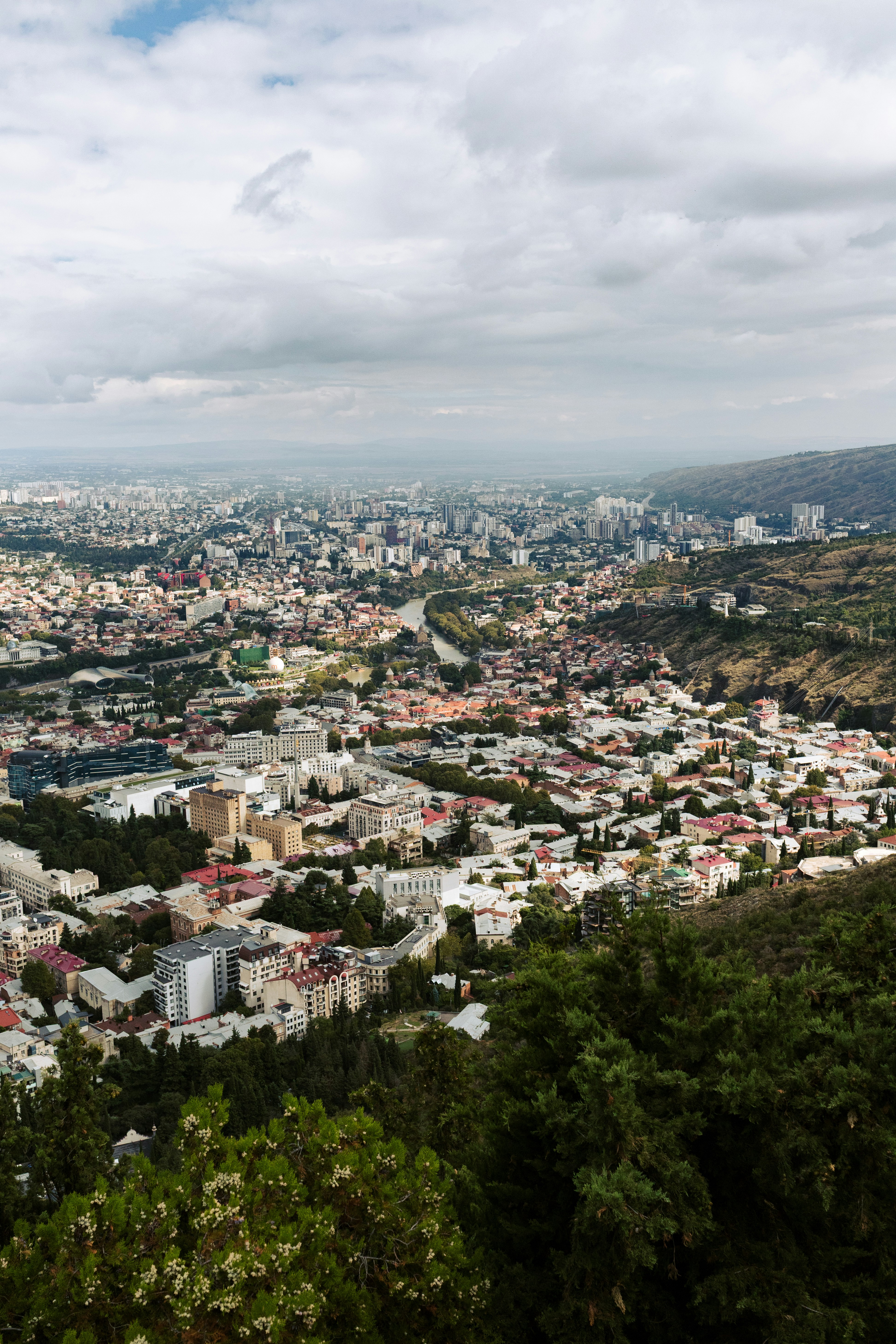 Hillside Cityscape: a river-sliced urban mosaic from above