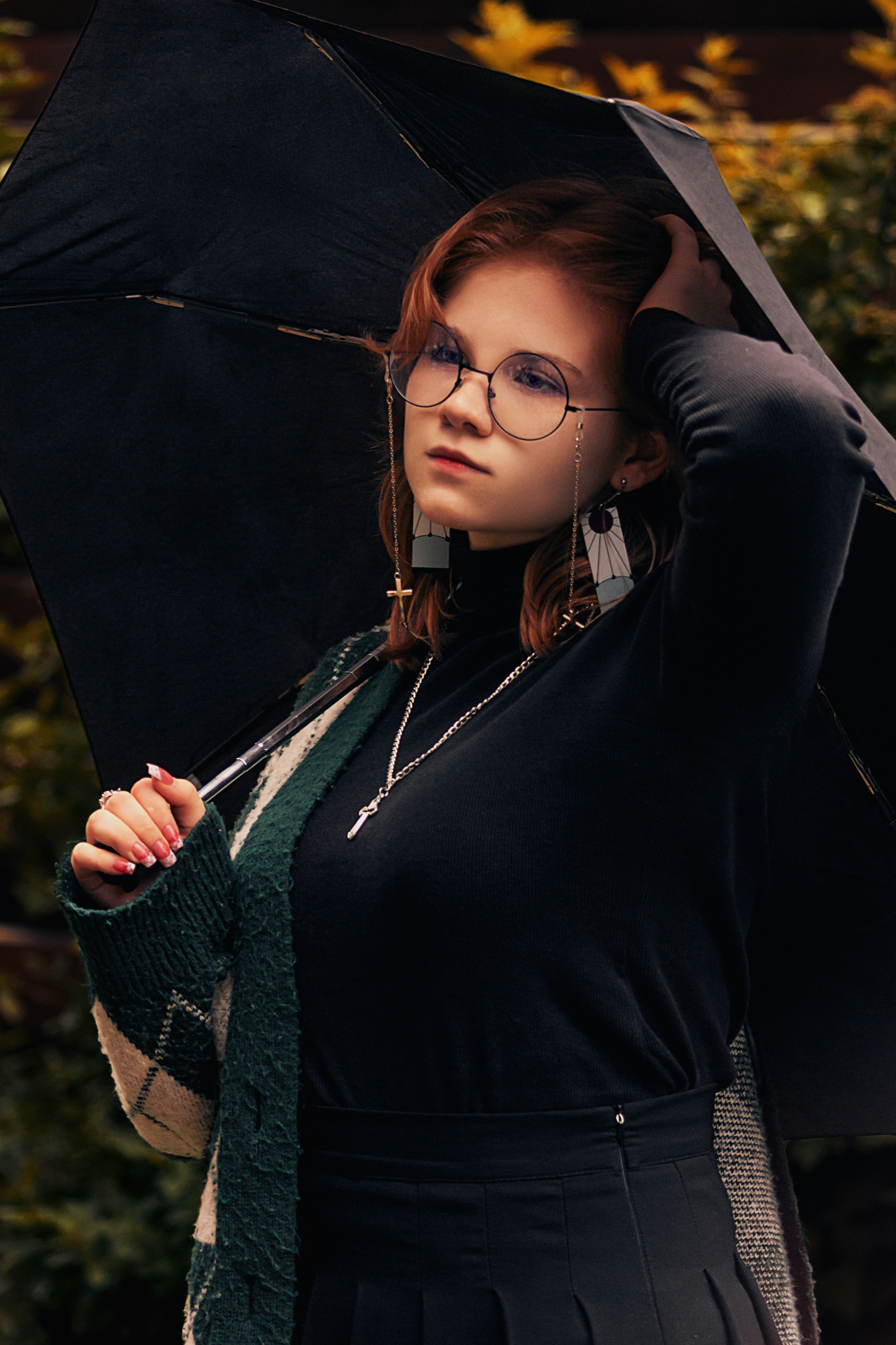 Velvet Autumn Portrait Under a Quiet Umbrella