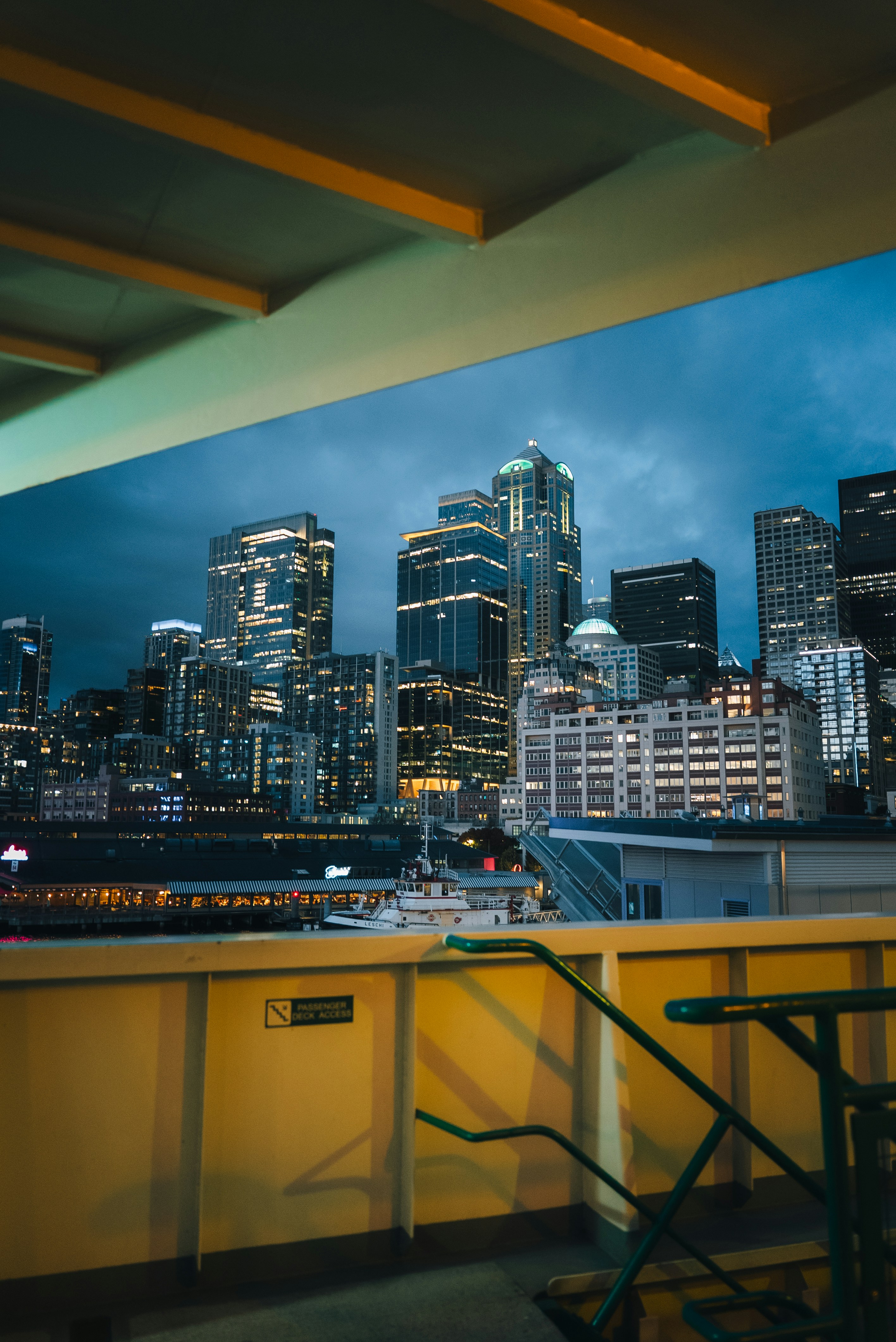 Twilight Skyline Framed by a Ferry Canopy