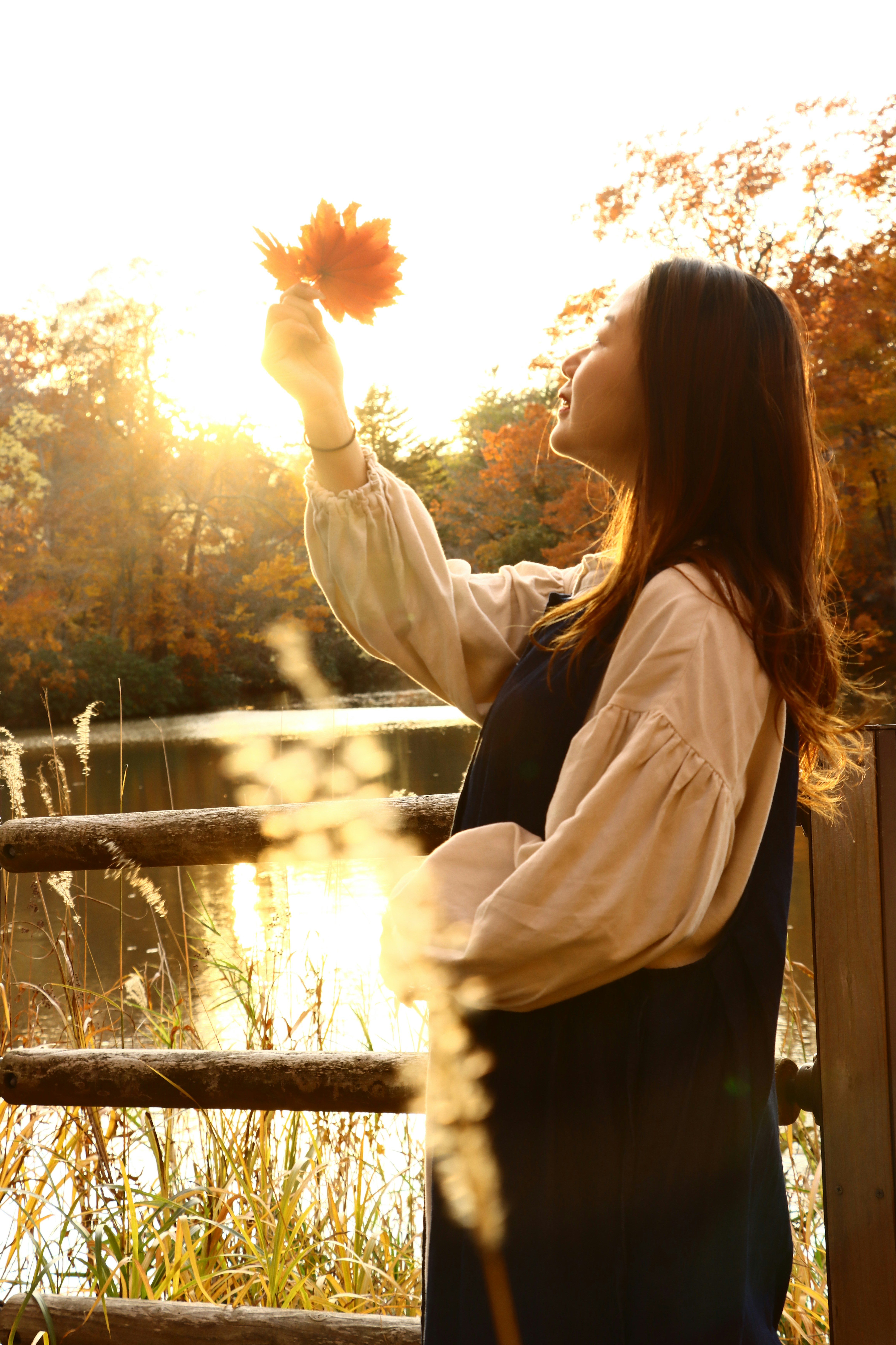 Leaf-Lit Golden Hour Portrait by the Lake