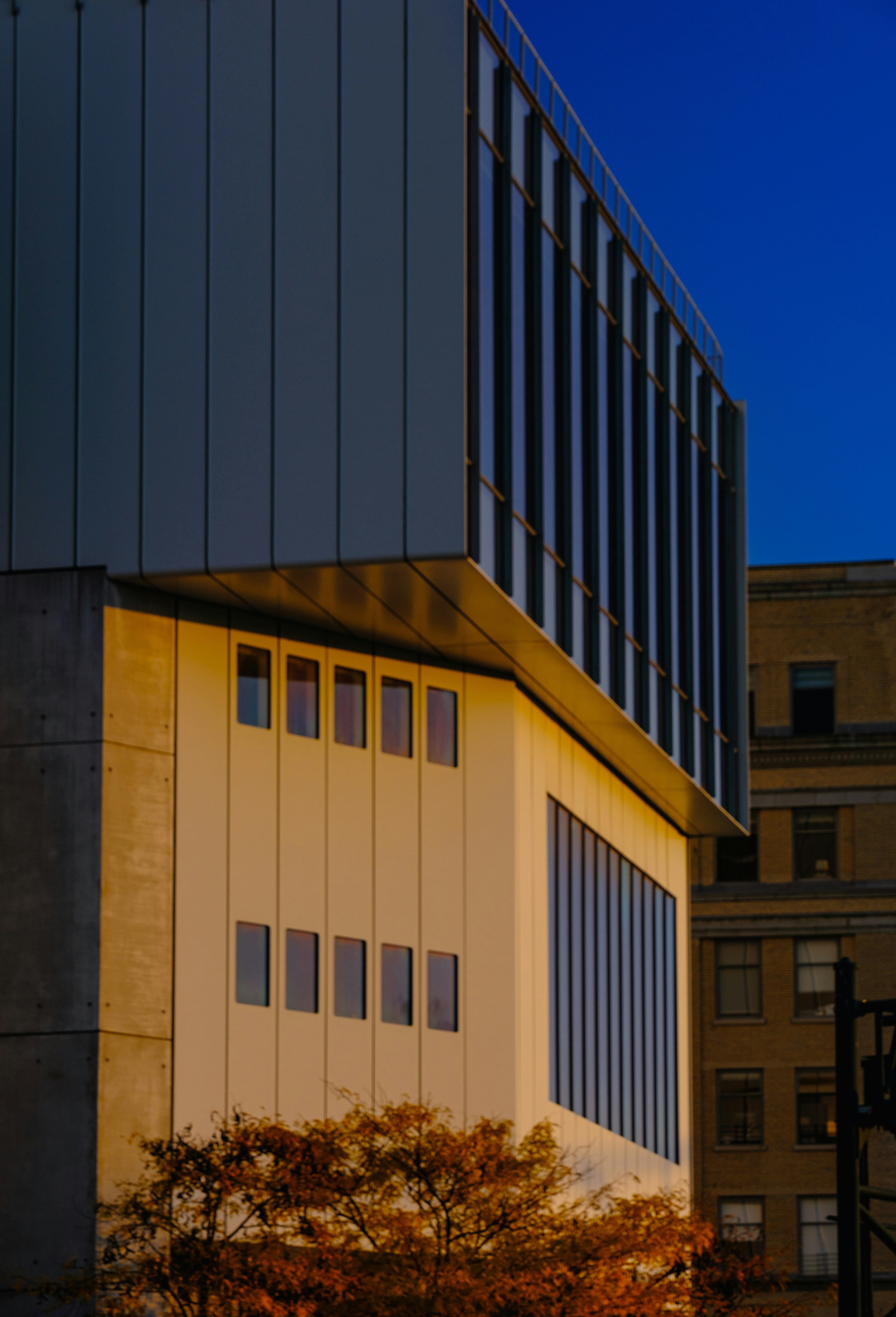 nyc building facade at sunset