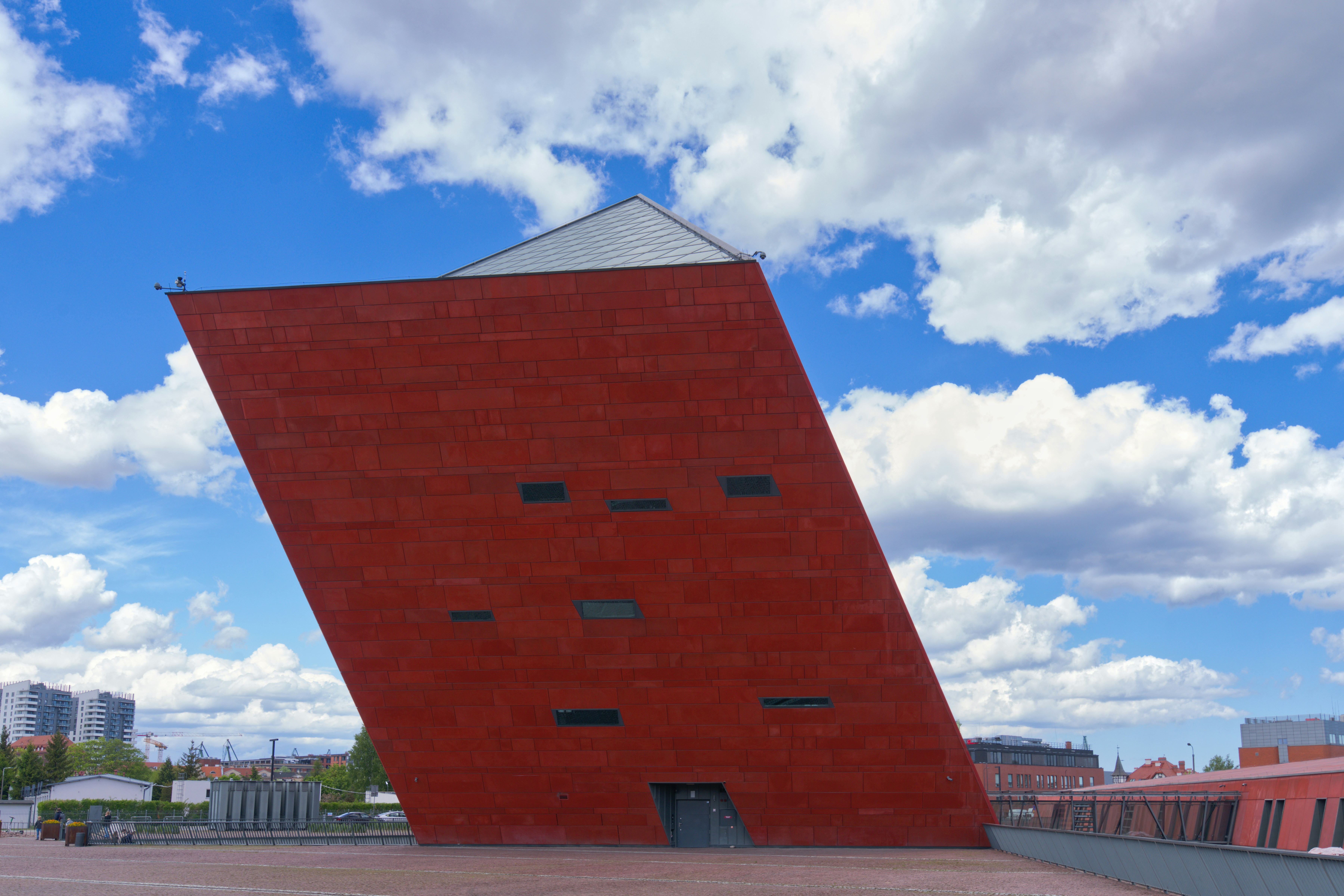The 40-metre-high cube does not rise vertically from the ground, but at an angle of 58 degrees.