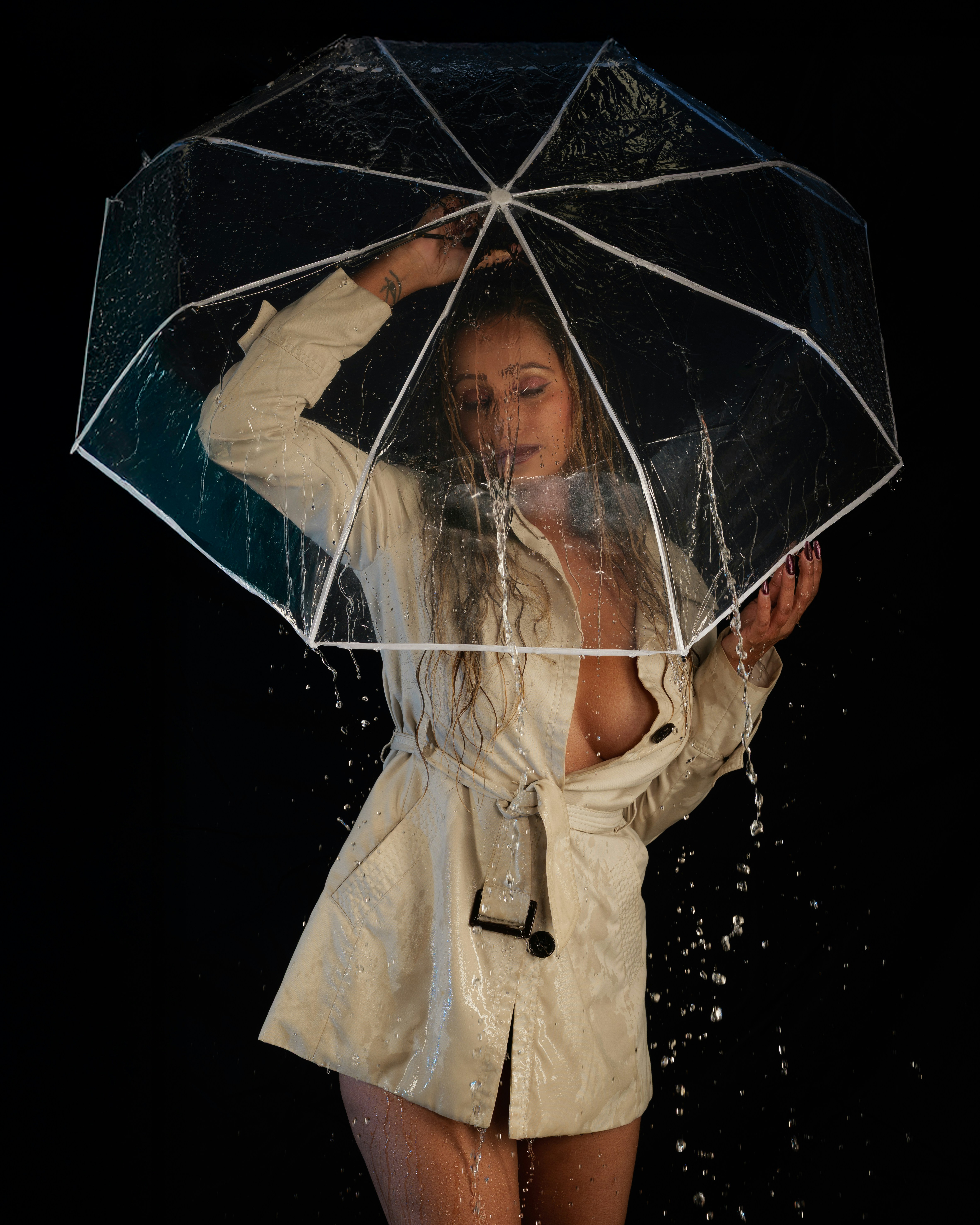 Rain-Kissed Portrait Under a Clear Umbrella