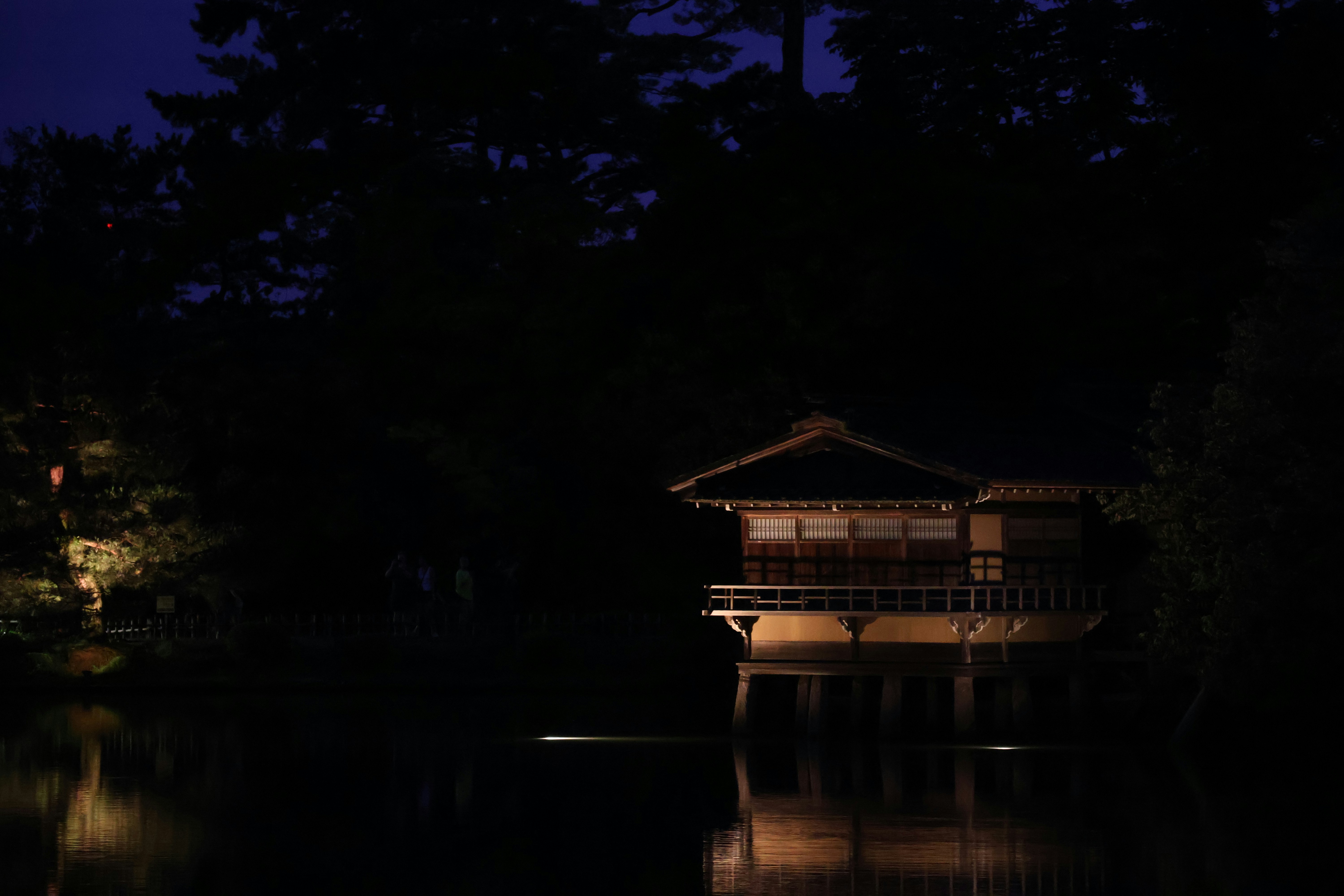 Moonlit Teahouse Over a Quiet Lake