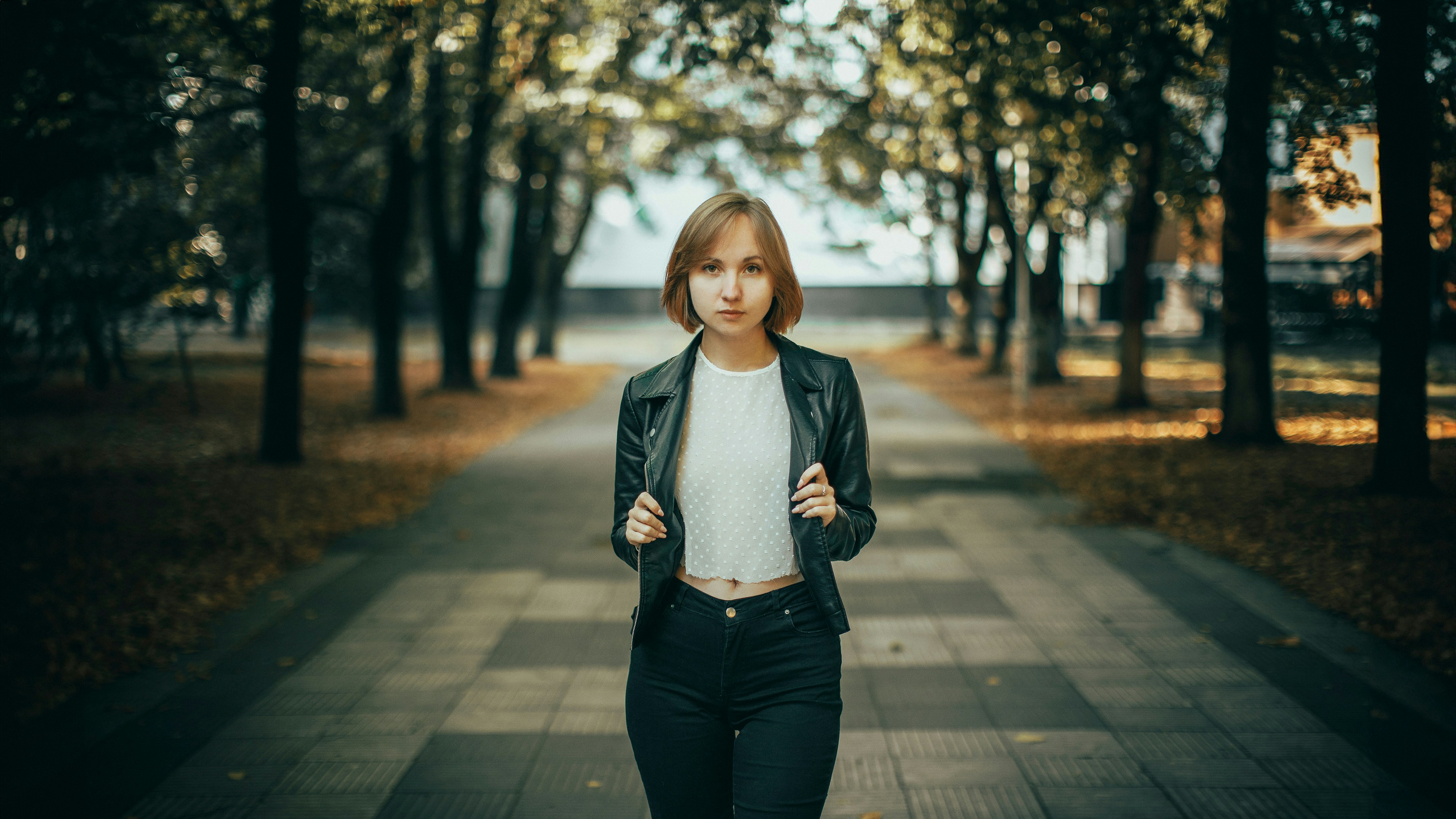 Autumn Corridor Walk: Calm Confidence on a Tree-Lined Avenue