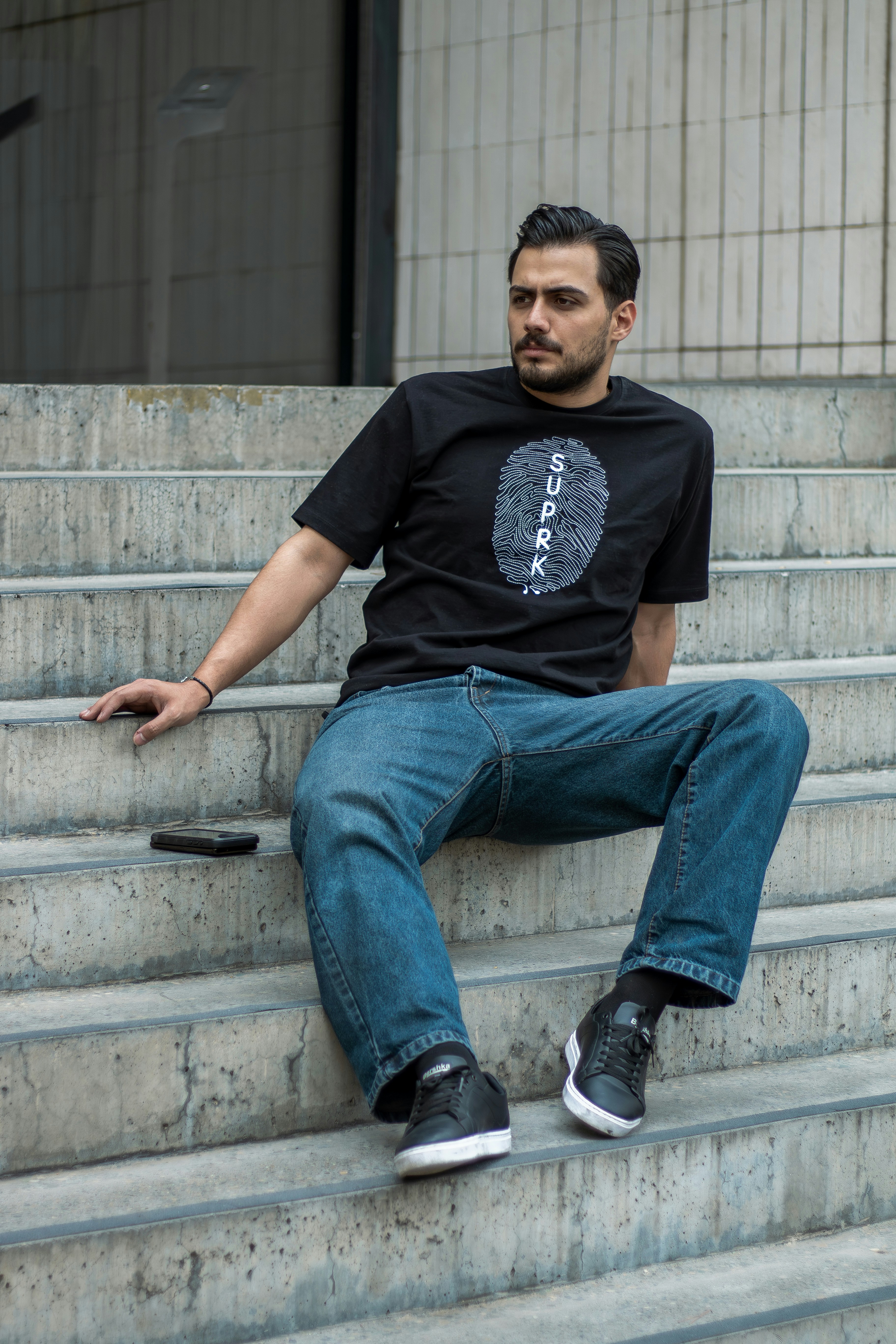 Quiet Portrait on Weathered Concrete Steps
