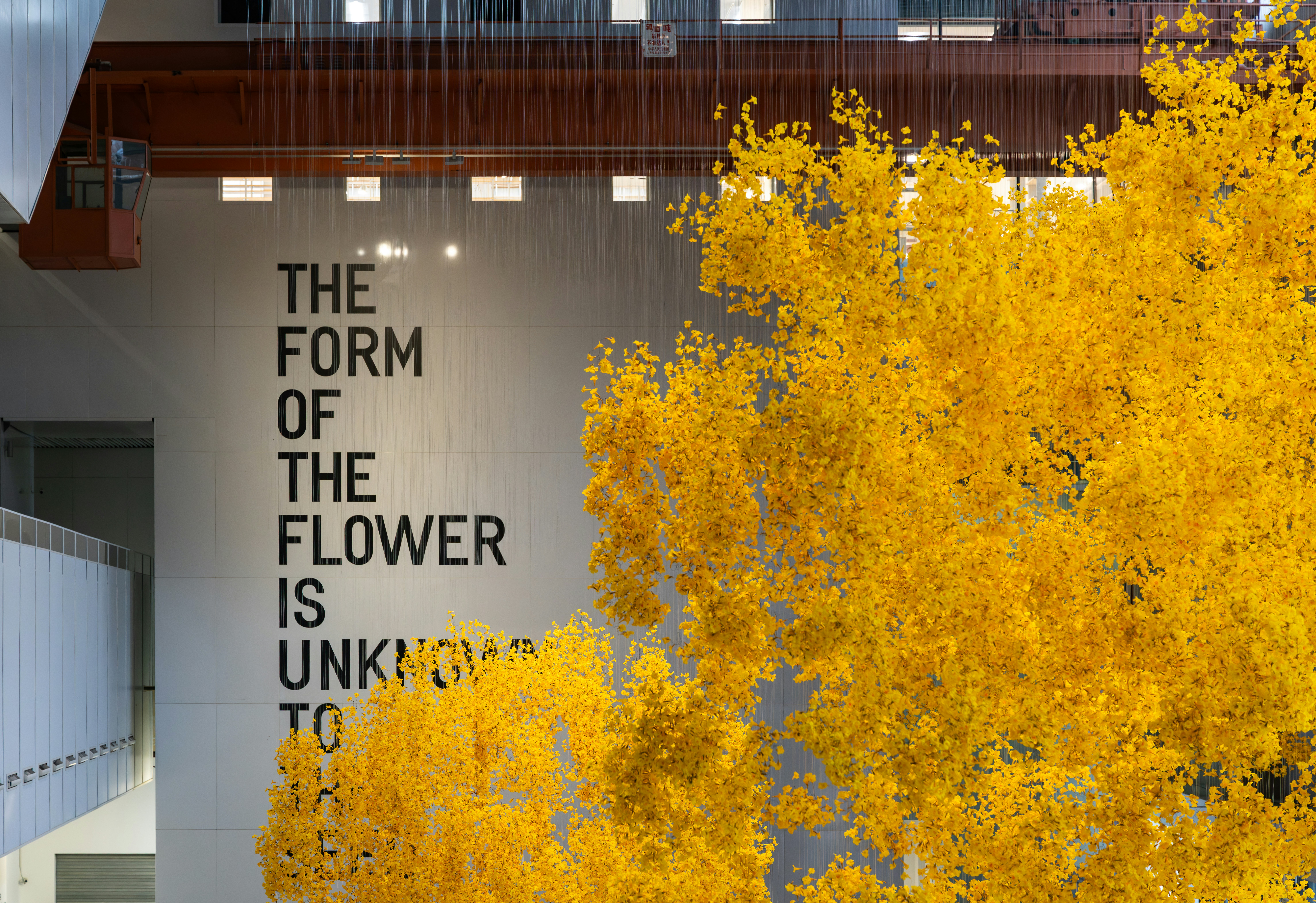 Gold Canopy Meets Concrete Poetry in an Interior Gallery