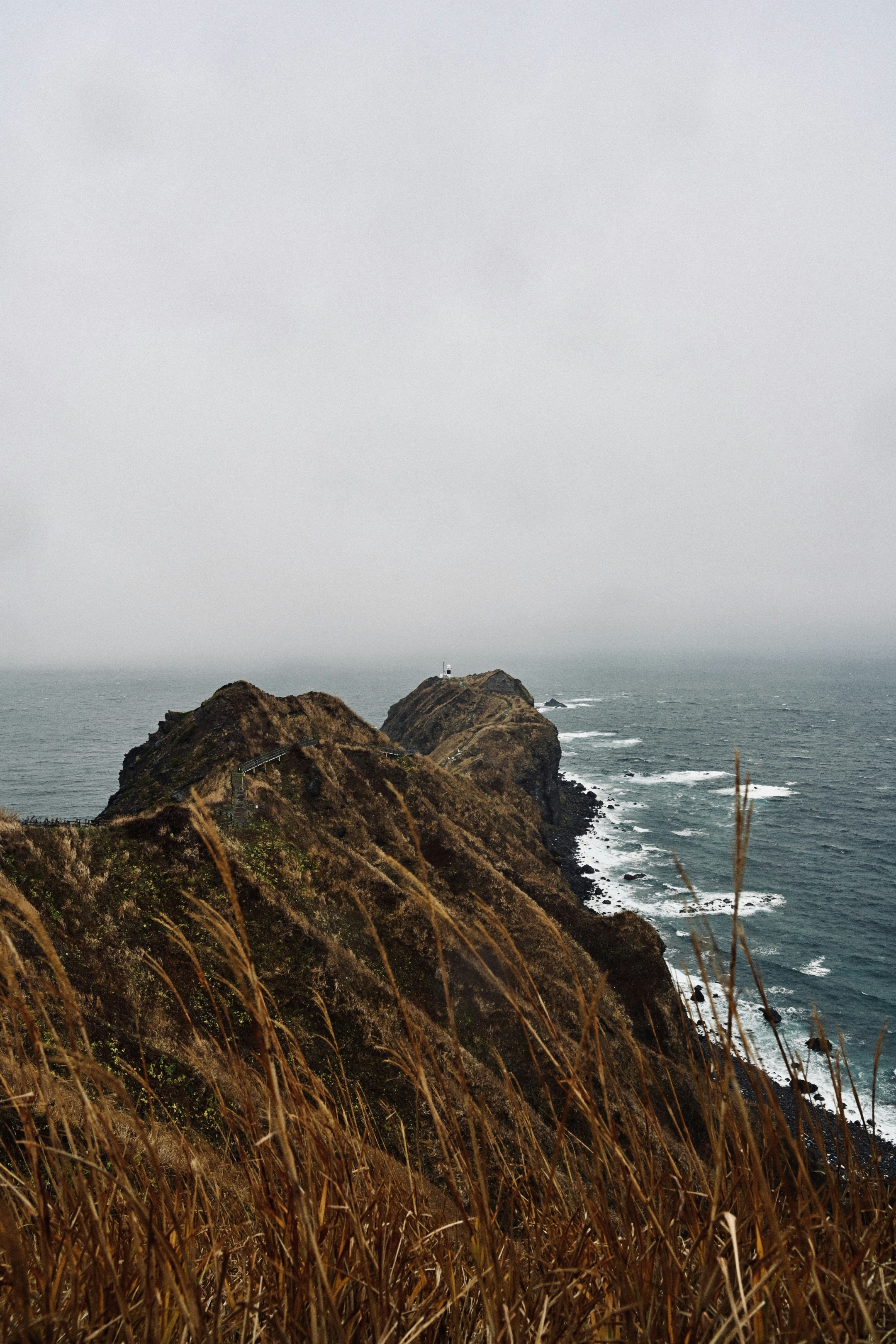 Rugged Promontory Reaches Into a Grey Sea Under Overcast Sky