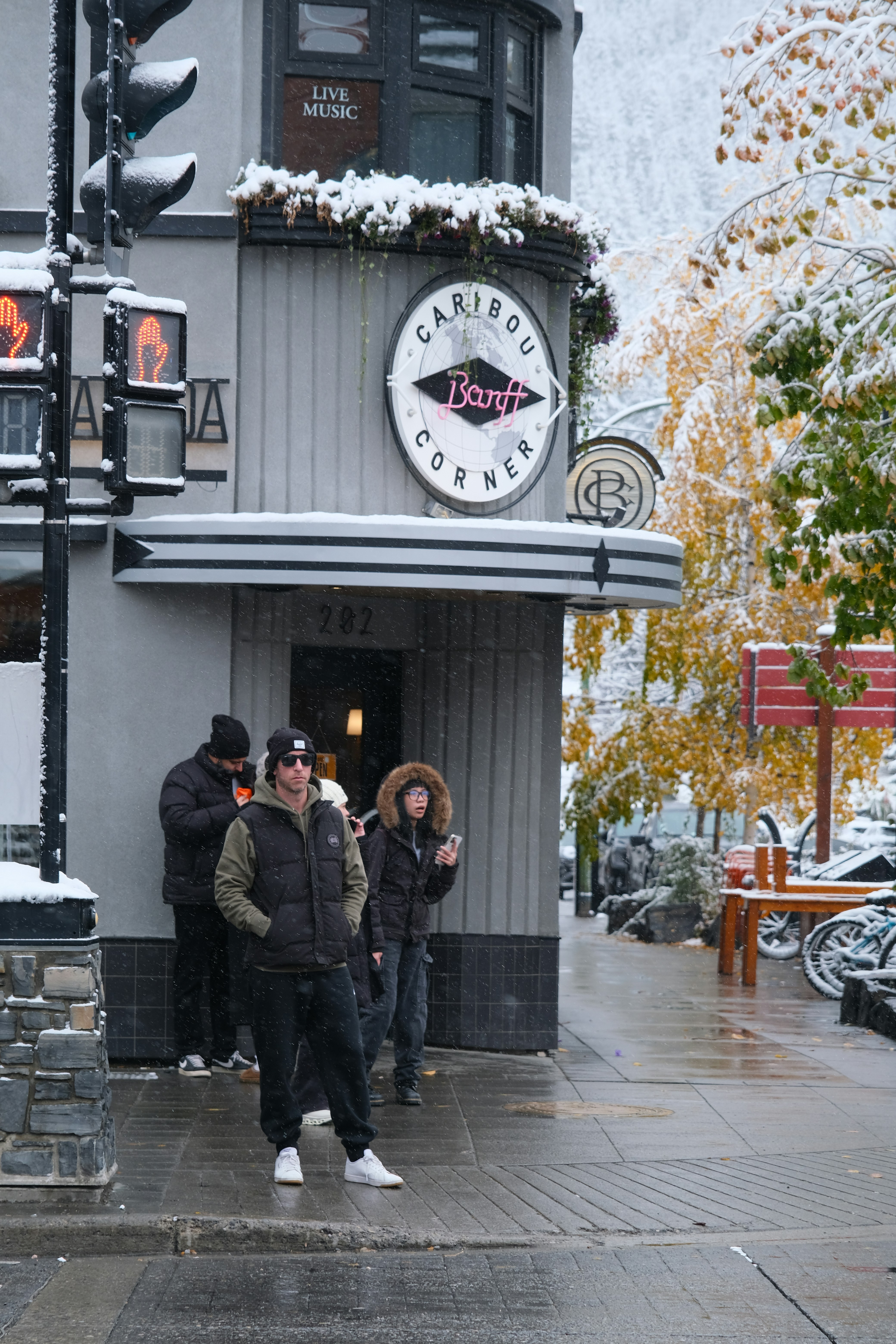 Snowy Street Portrait at Caribou Corner