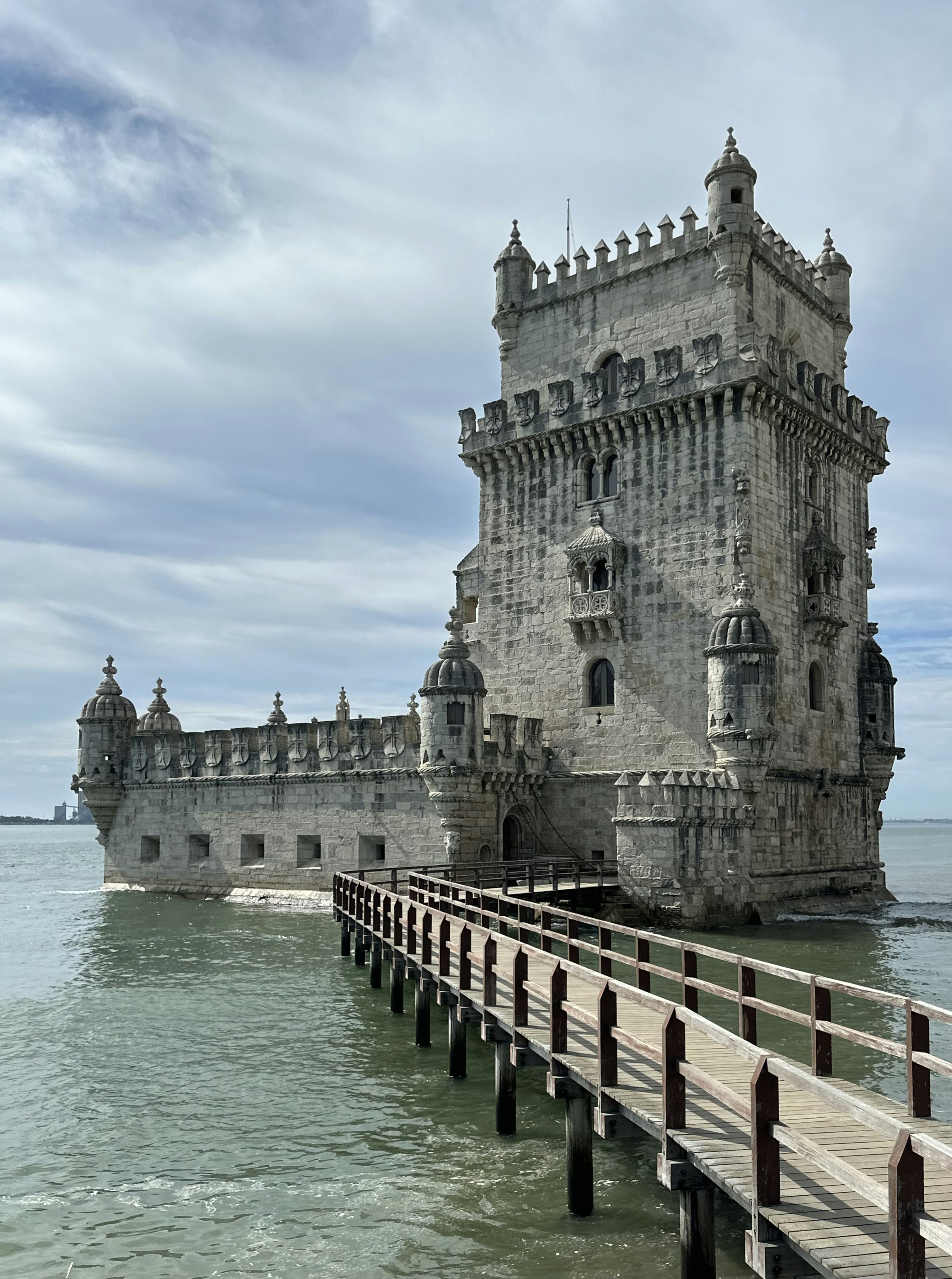 Iconic Belém Tower standing in the Tagus River, Santa Maria de Belém, Lisbon, Portugal, October 2024