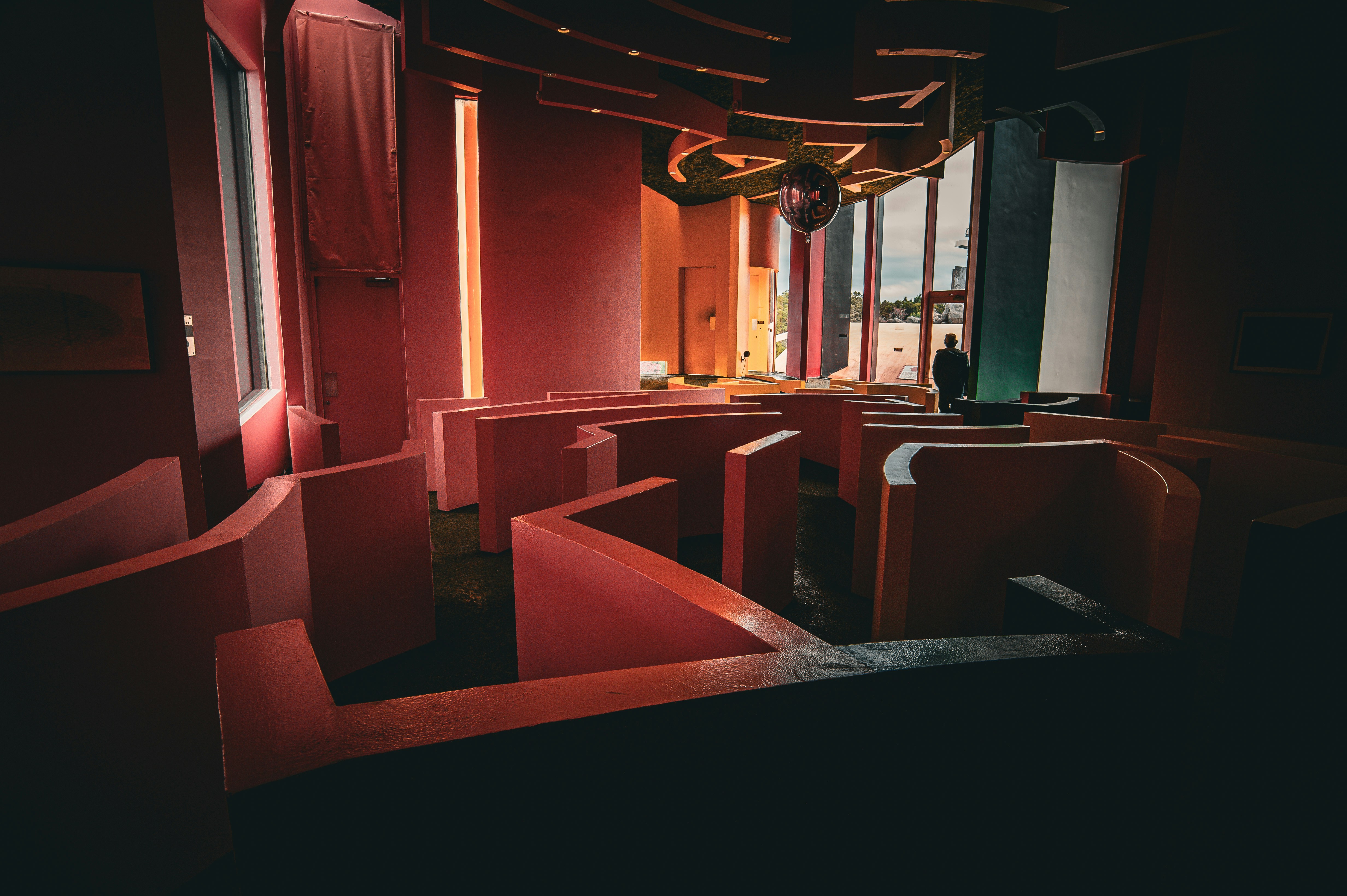 Modern pink maze-like structure with disco ball photo – Free ...