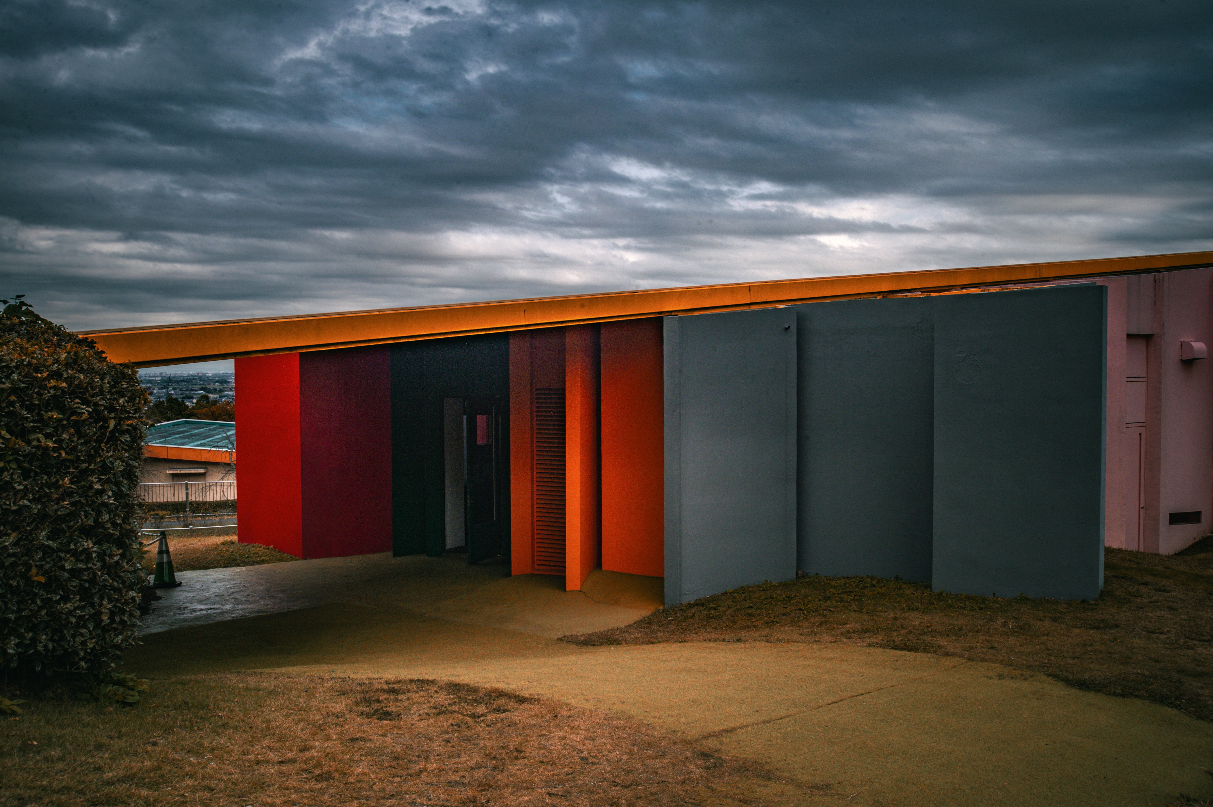 Orange Portal at Dusk: A Quiet Mid-Century Geometry