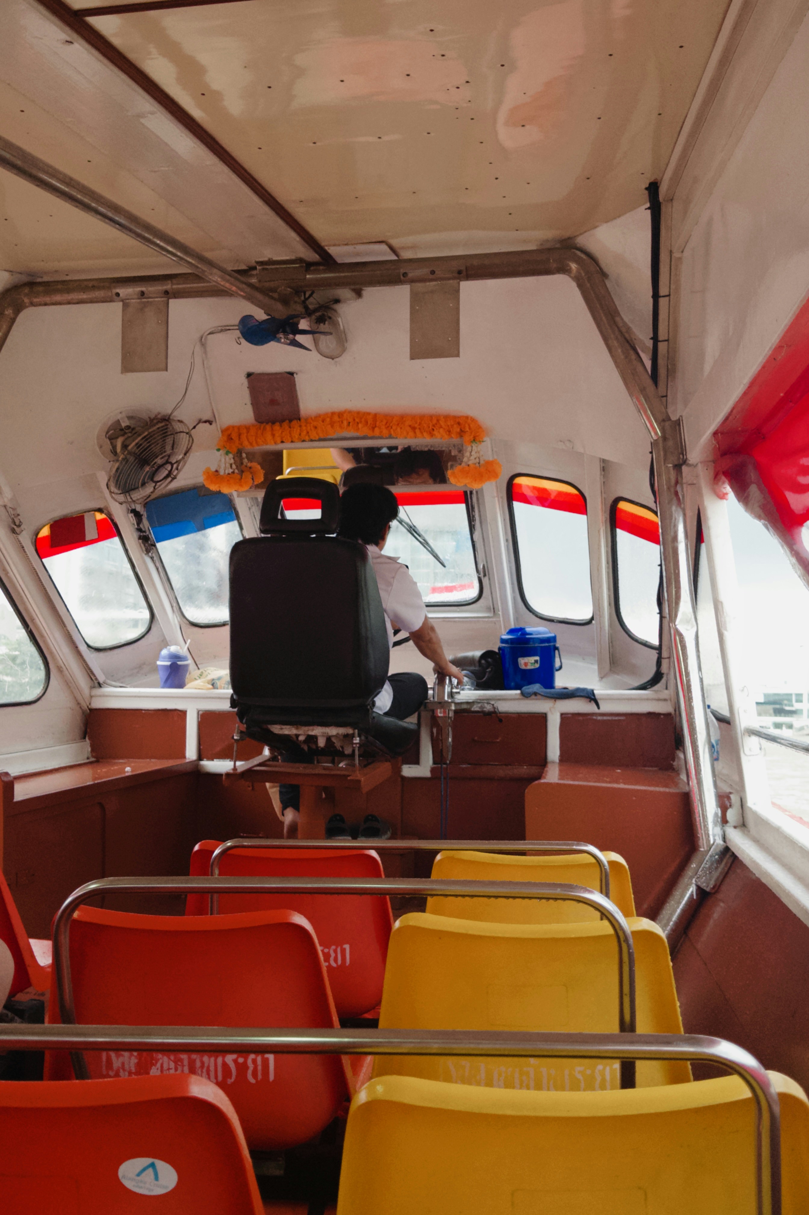 Color-Block Helm: Inside a Small Vessel's Bright Cabin