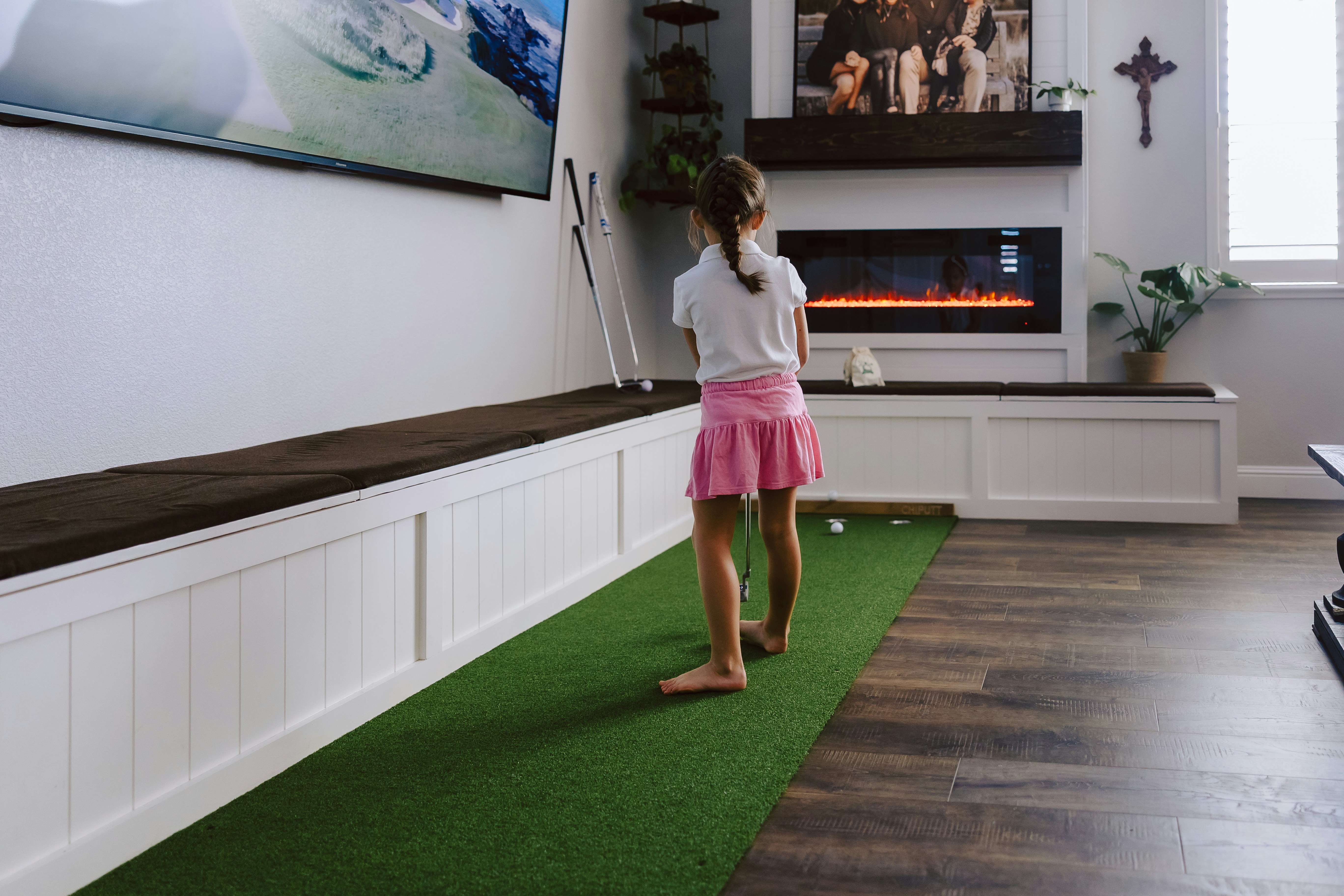 Hearthside Focus: Barefoot moment by the glowing fireplace