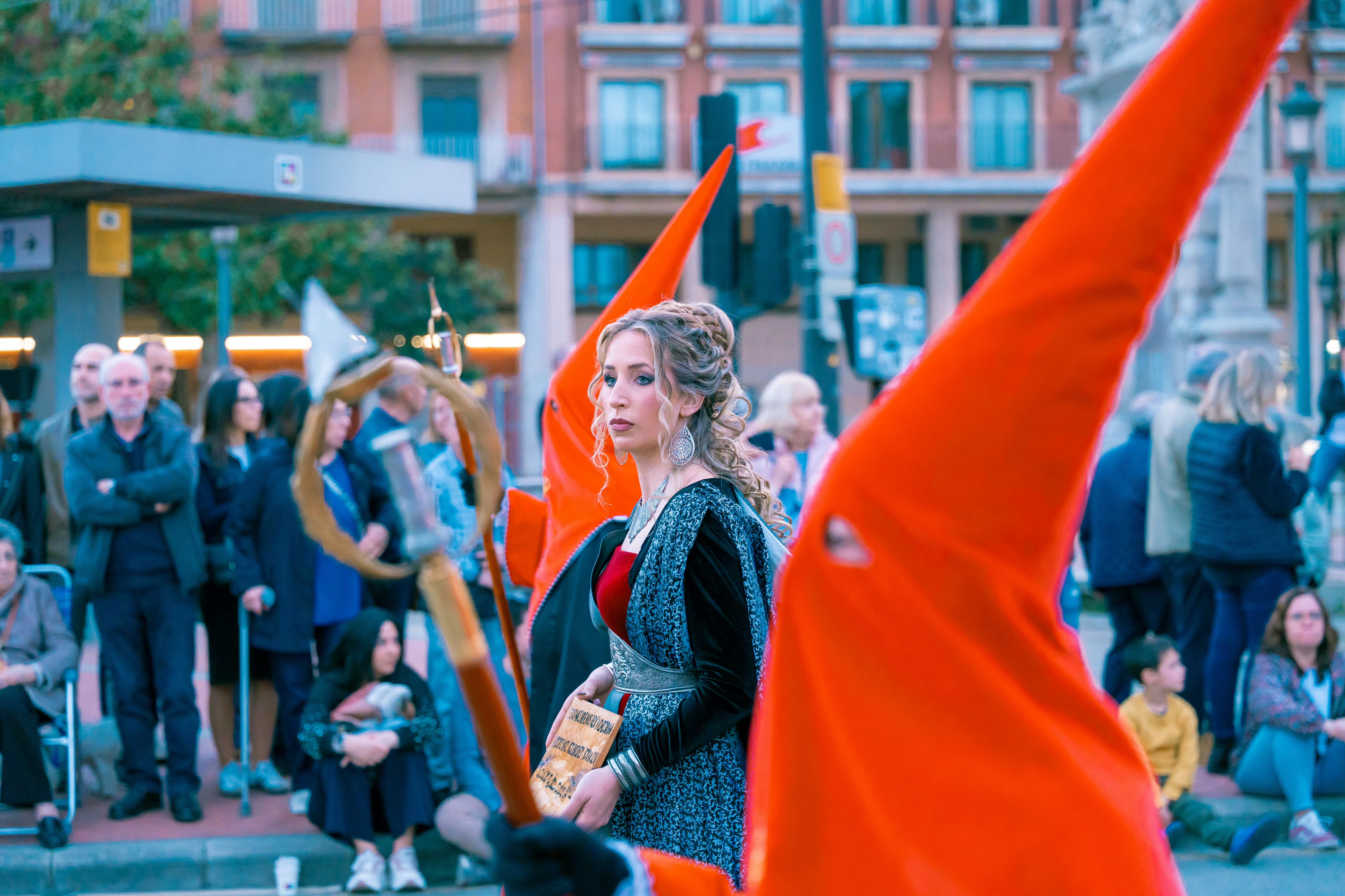 Portrait of Resolve Amid Crimson Parade