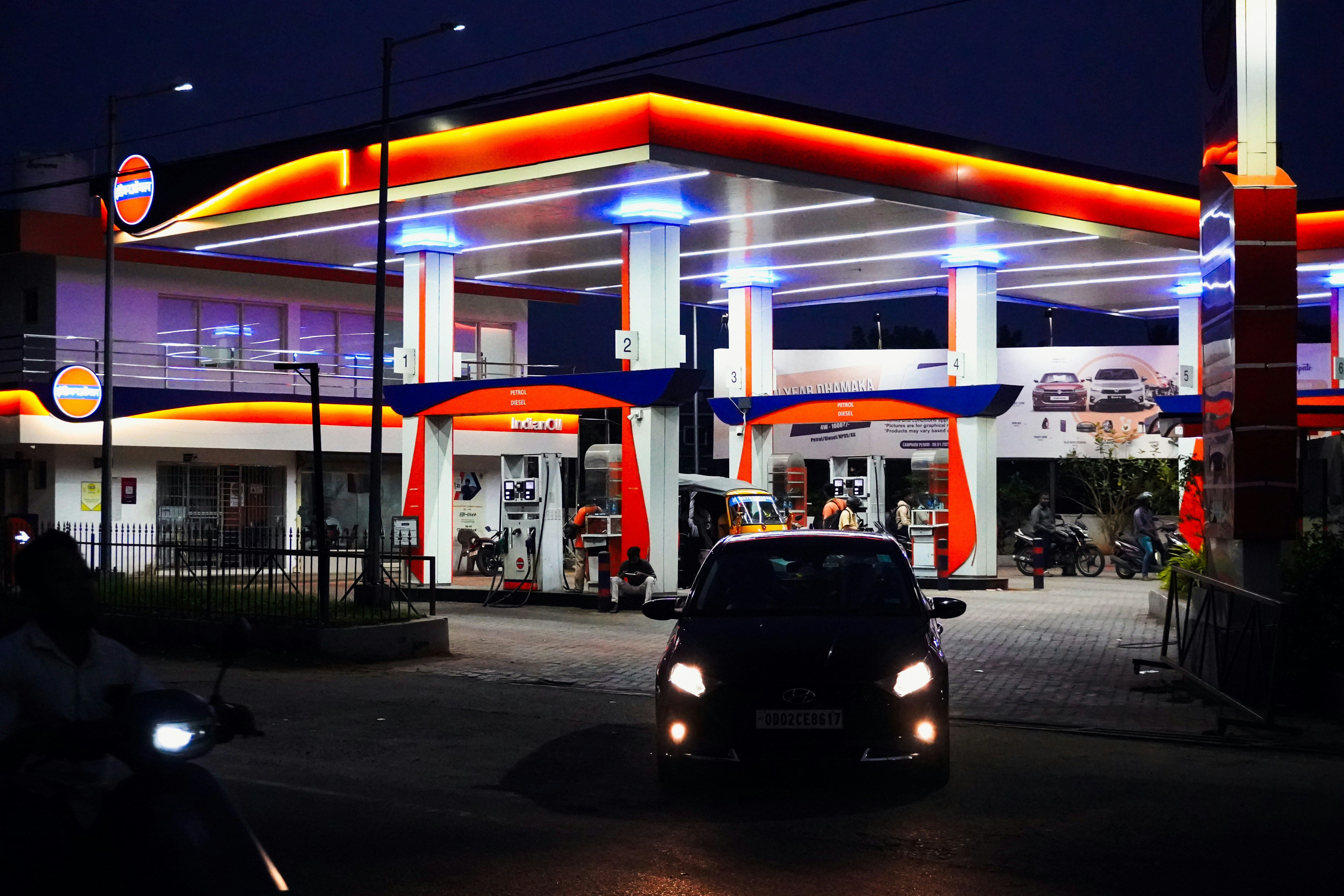 Midnight Neon Stop at a Gas Station