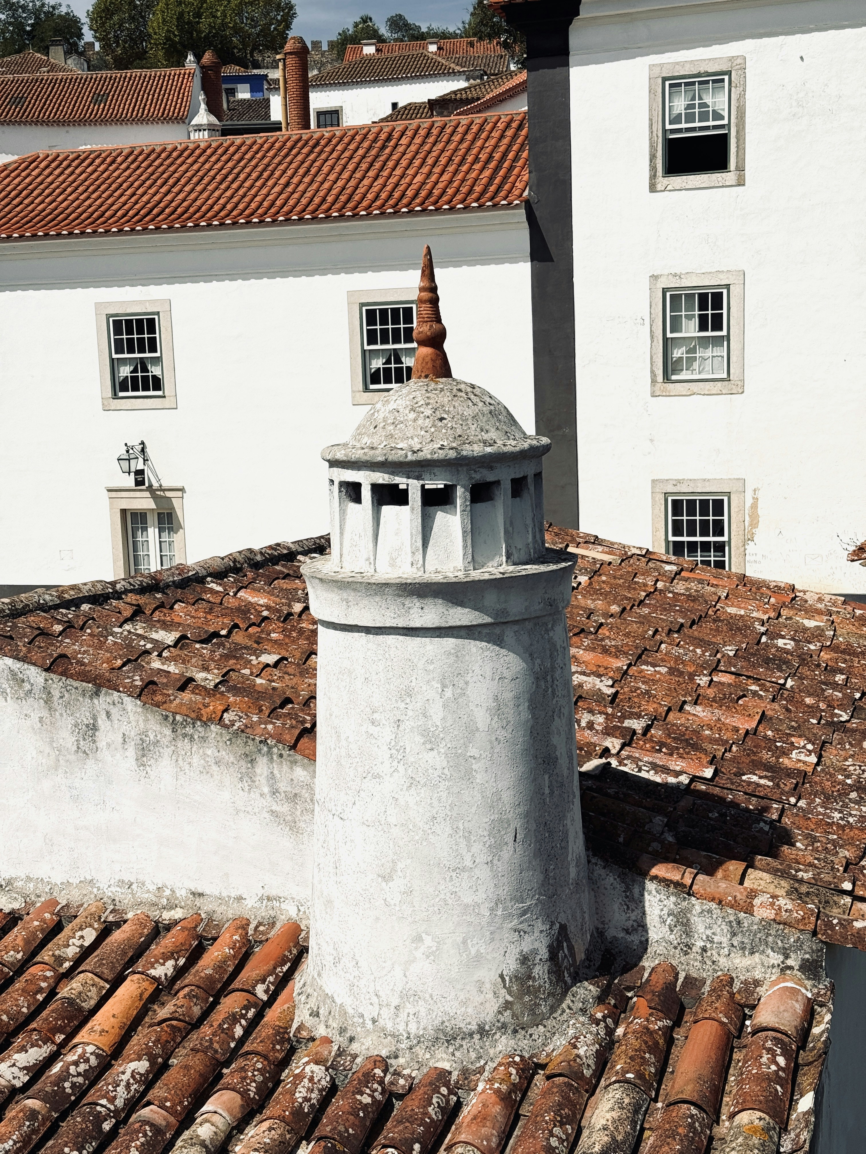 Chimney Crown on Sunlit Terracotta Rooftops