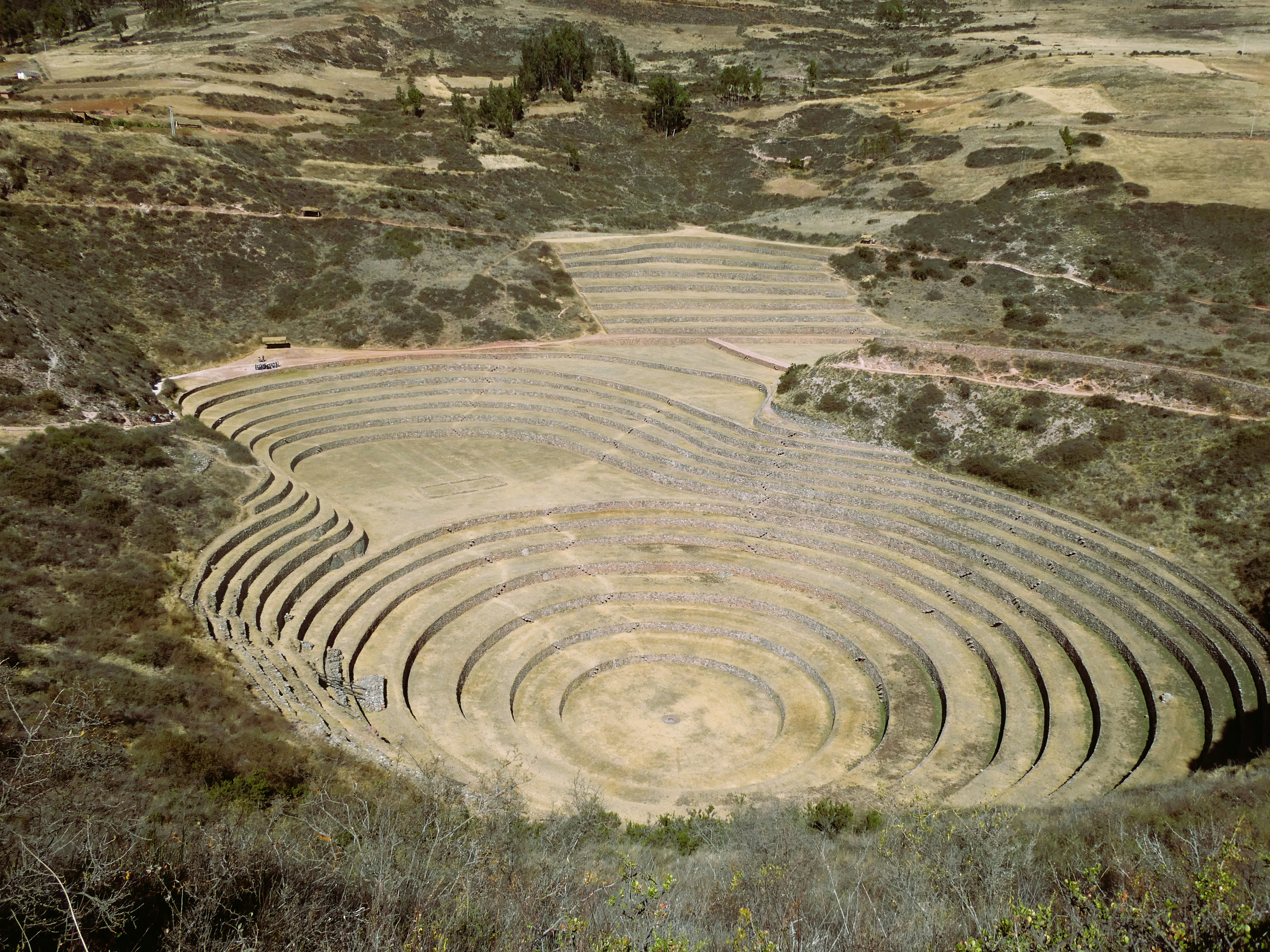 Inca ruins of Moray, circular terraces with an irrigation system and floating steps
