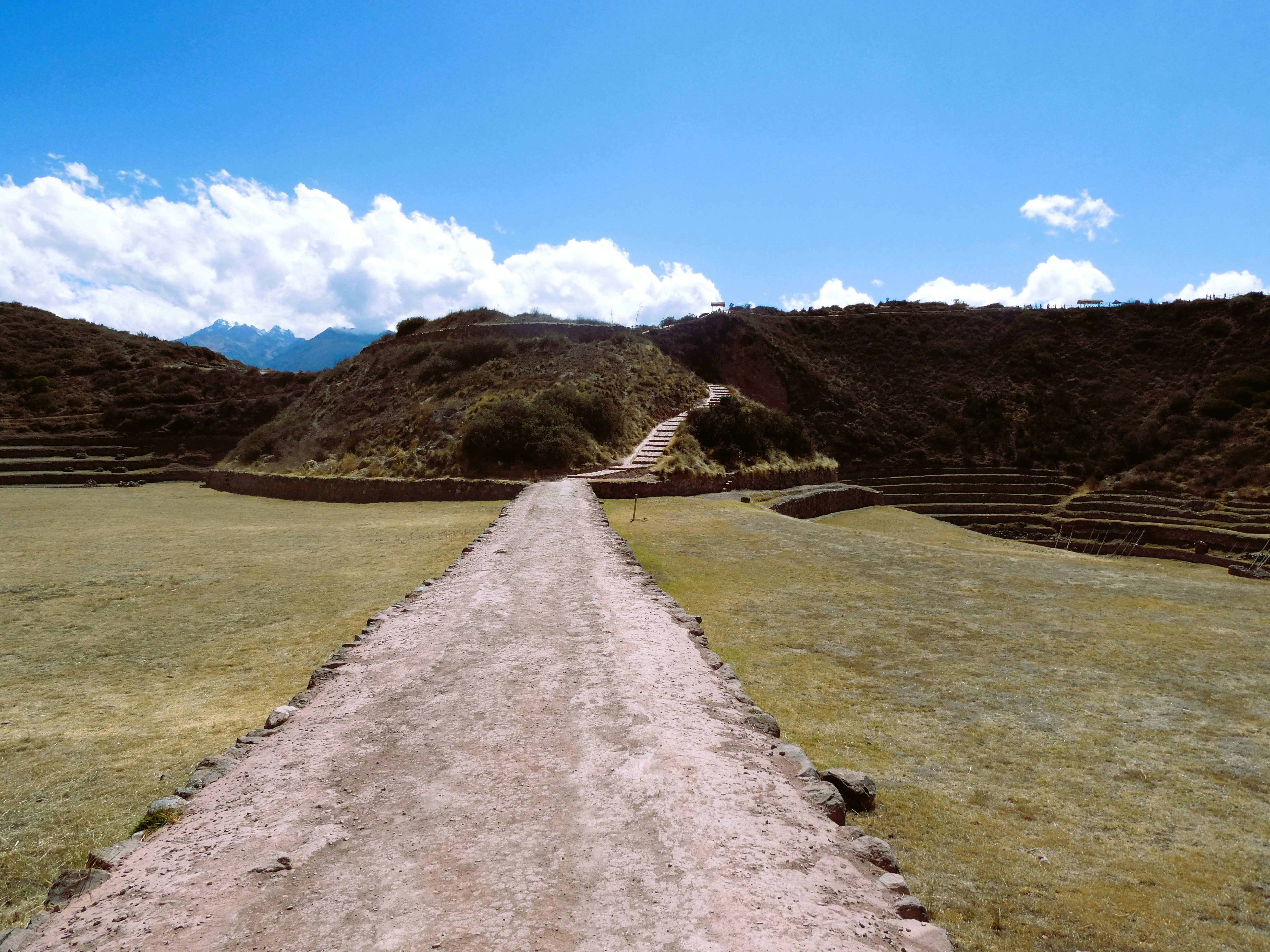 Inca ruins of Moray, circular terraces, pathways used to walk around the terraces