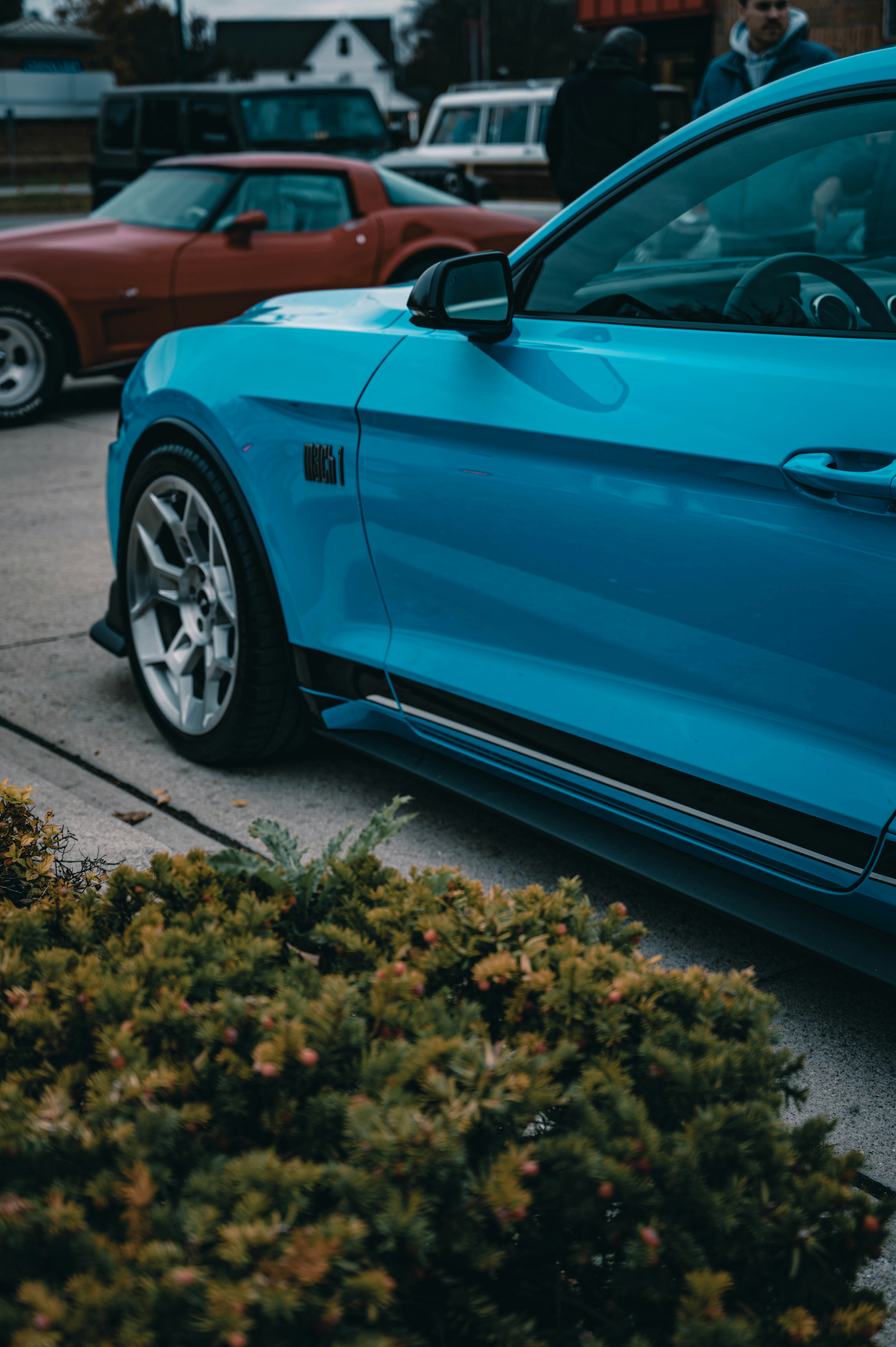 Powder-blue Bullitt Mustang Stands Quietly Among Classics
