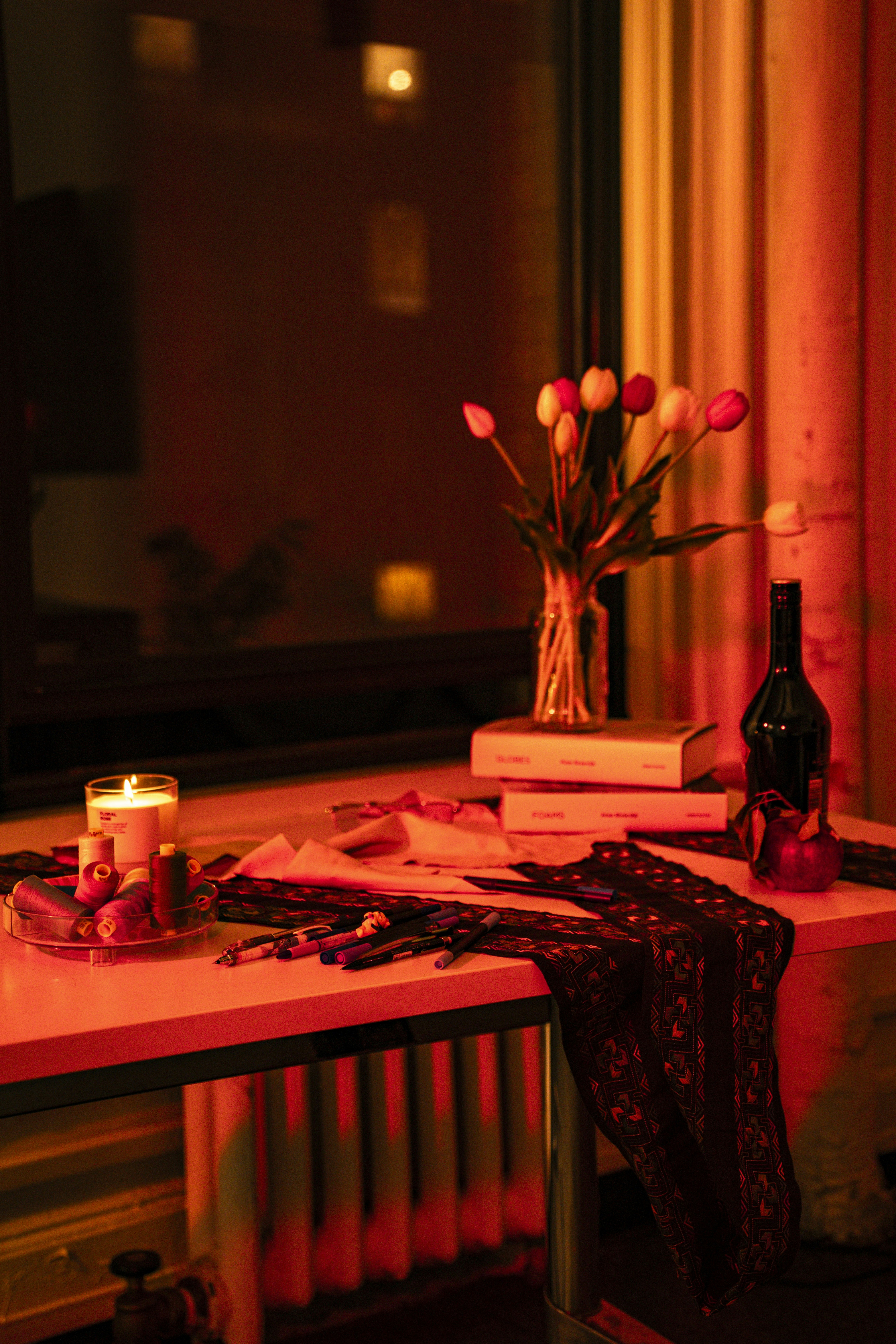 Tulips by Candlelight: a Quiet Window-Side Still Life